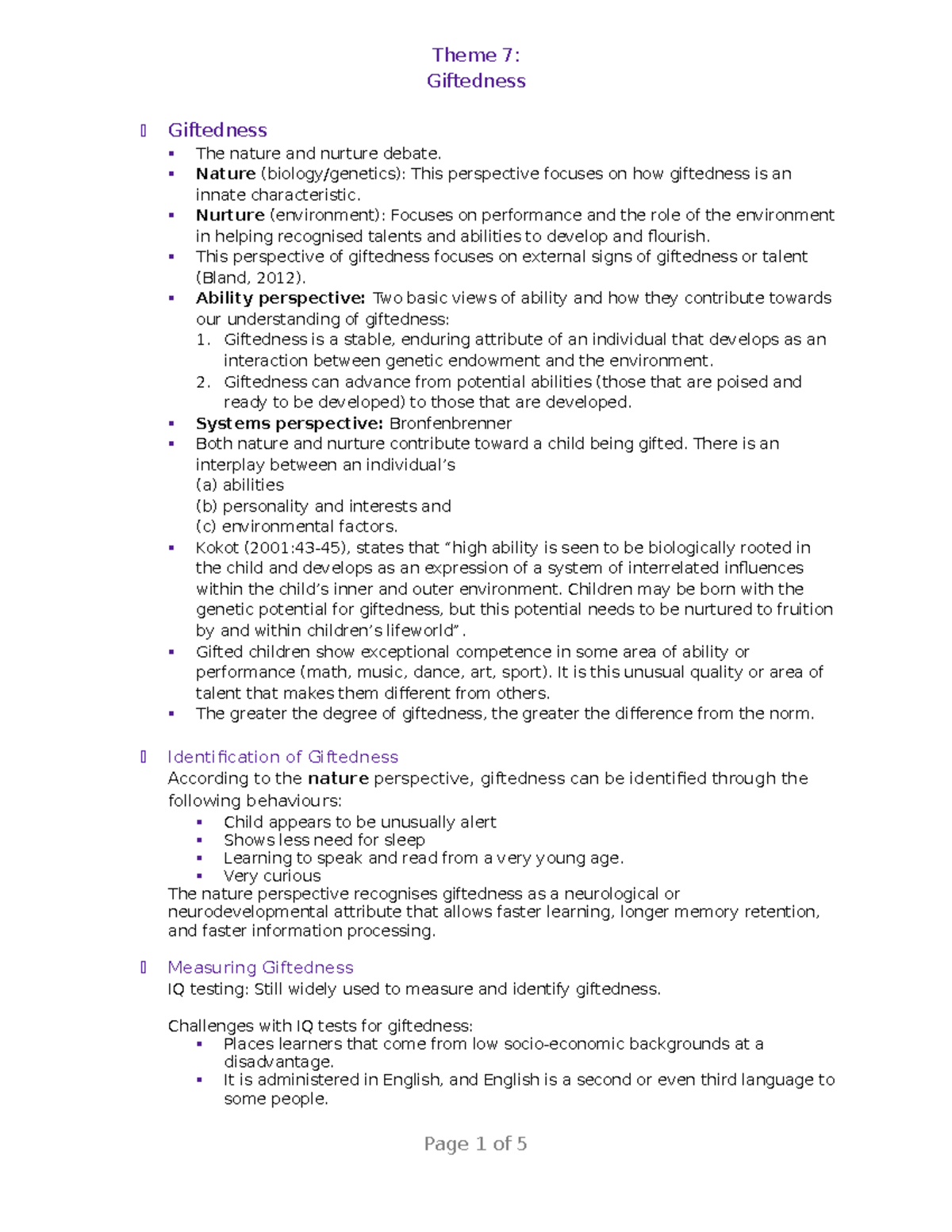 Theme 7 - Unit 1: Define giftedness Unit 2: Appropriate teaching ...