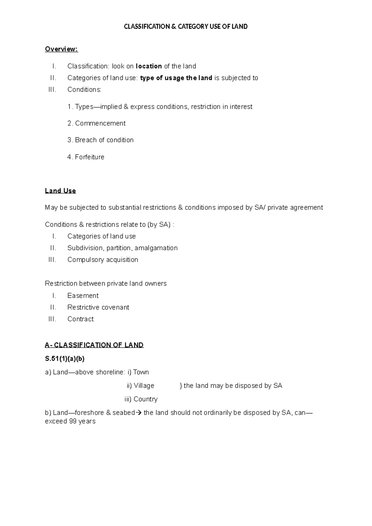 Classification OF LAND - Overview: I. Classification: look on location ...