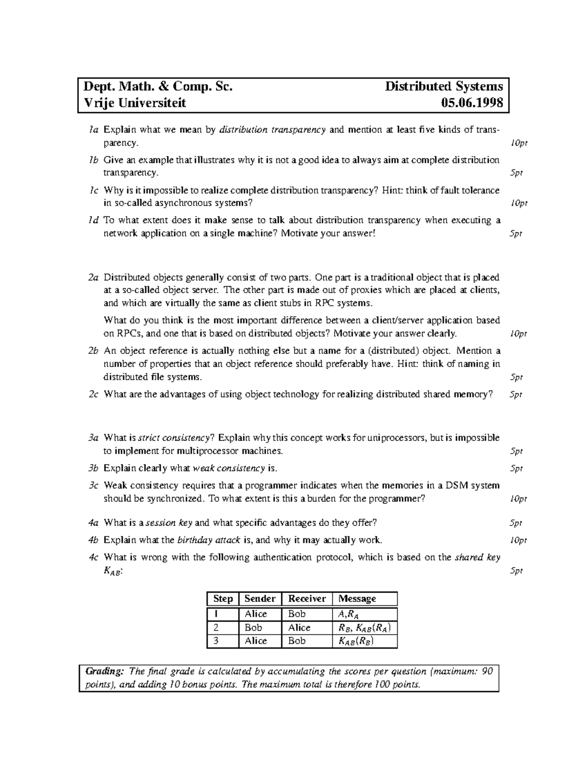 Distributed system programming practice questions 1997-08Ds-1998-06 ...