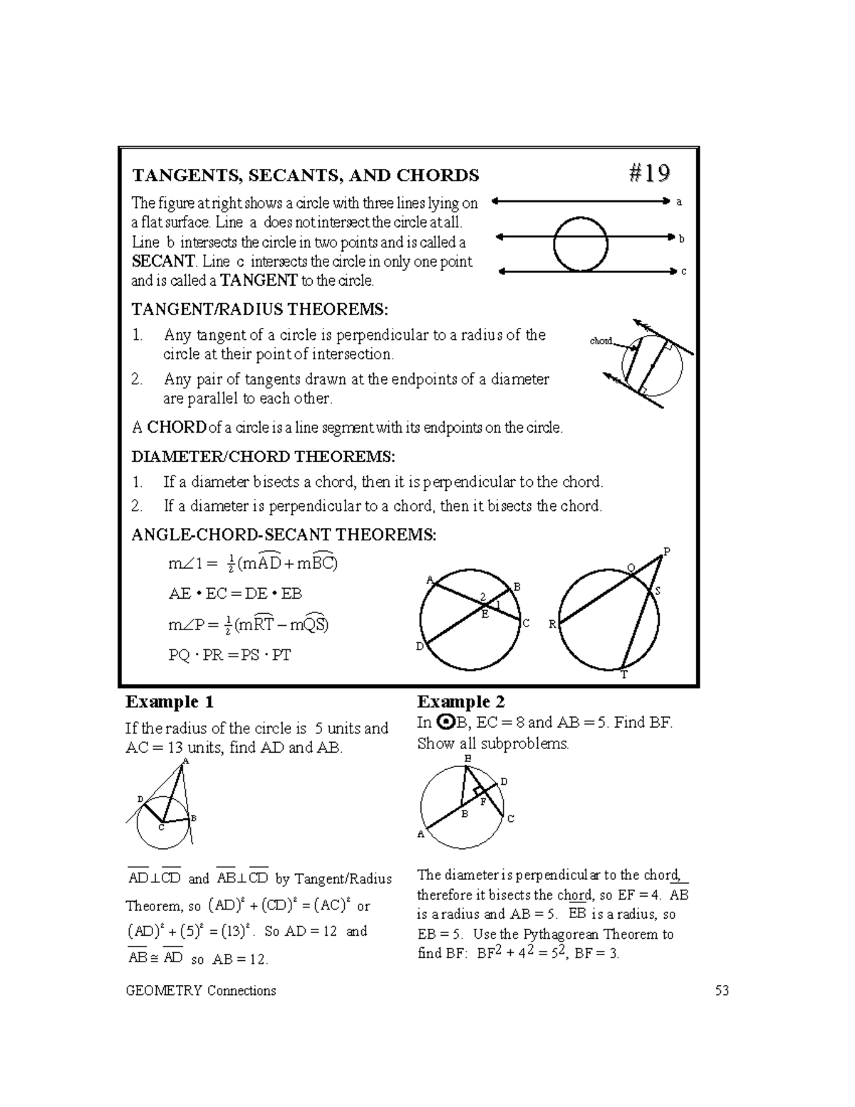 Finding Tangents and Secants Measurement - GEOMETRY Connections 53 ...