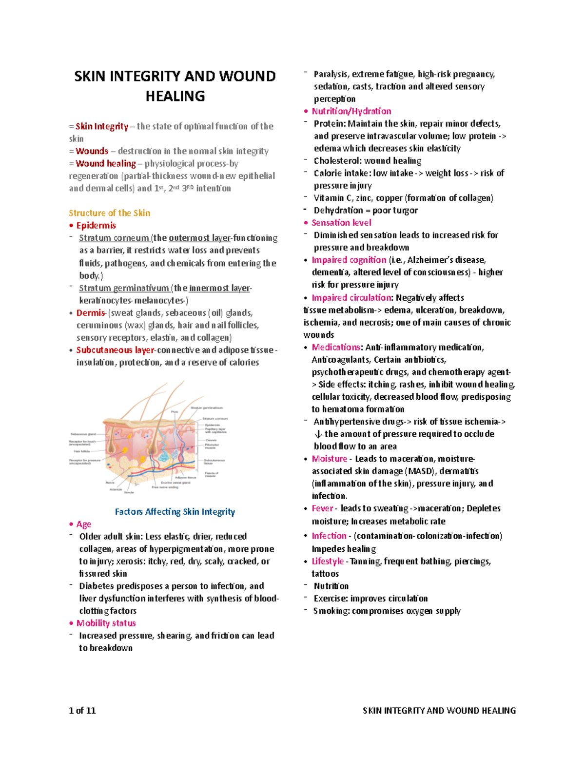 SKIN Integrity - Summary from Davis advantage Basic Nursing 3rd edition ...