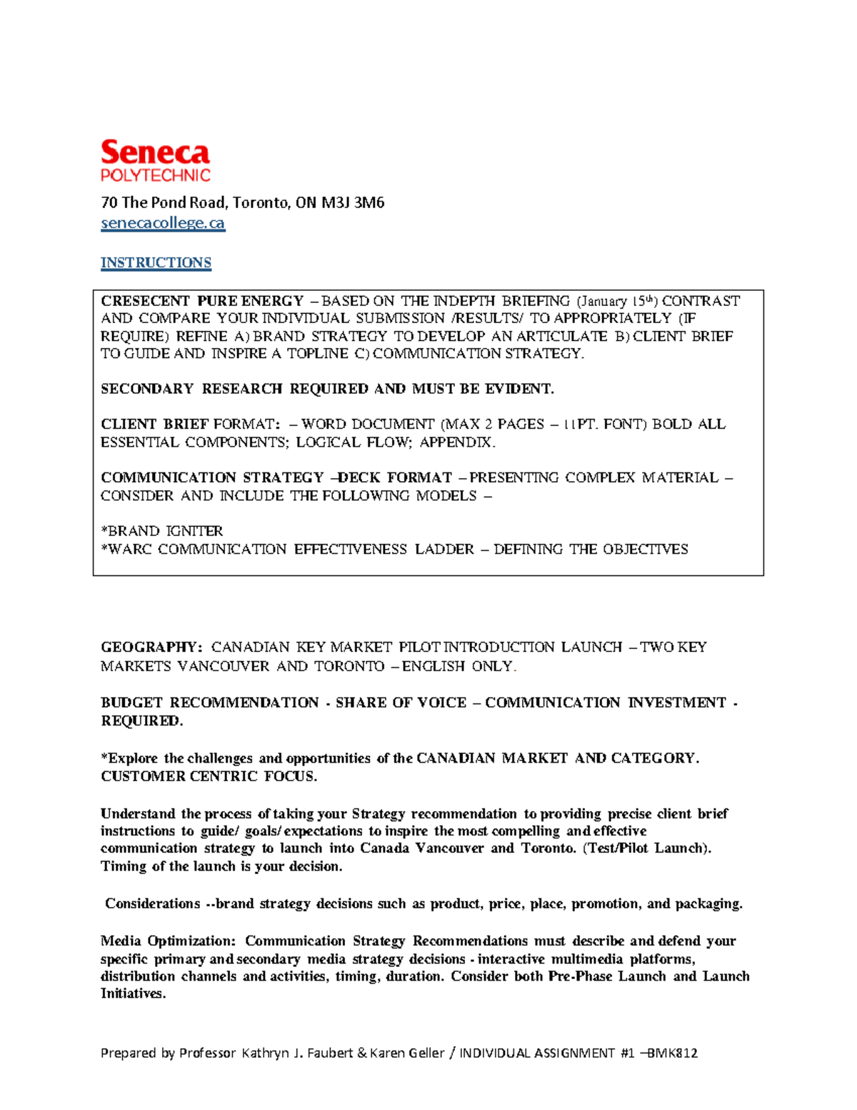 Crescent PURE Energy Assignment Instructions - Prepared by Professor ...