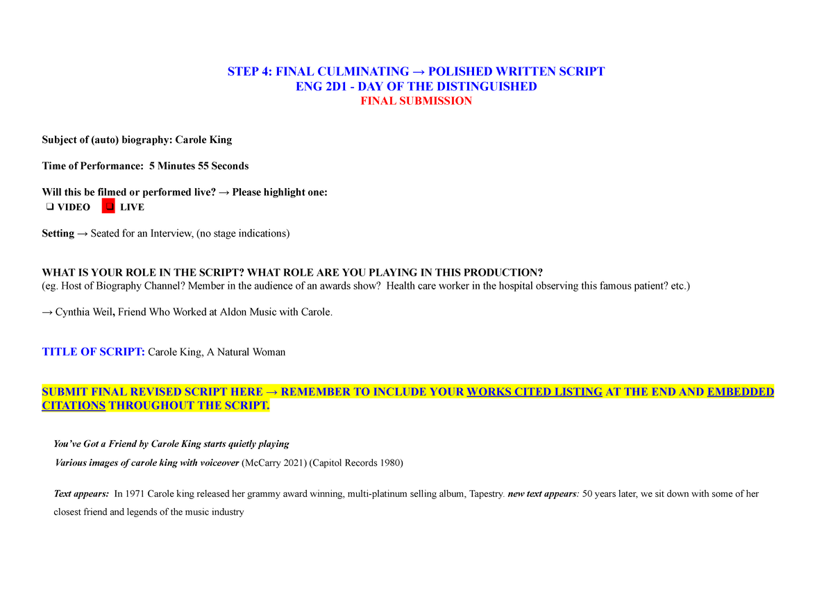 Final Revised COPY OF Script - Day of the Distinguished - STEP 4: FINAL ...