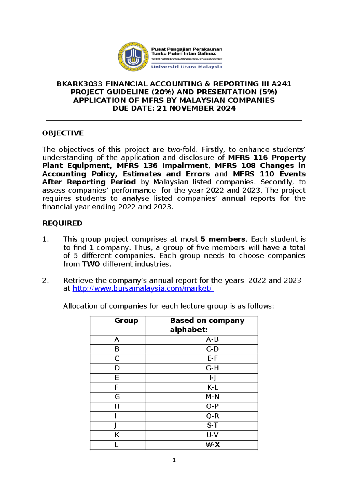 FAR3 Project A241 - BKARK3033 FINANCIAL ACCOUNTING & REPORTING III A ...