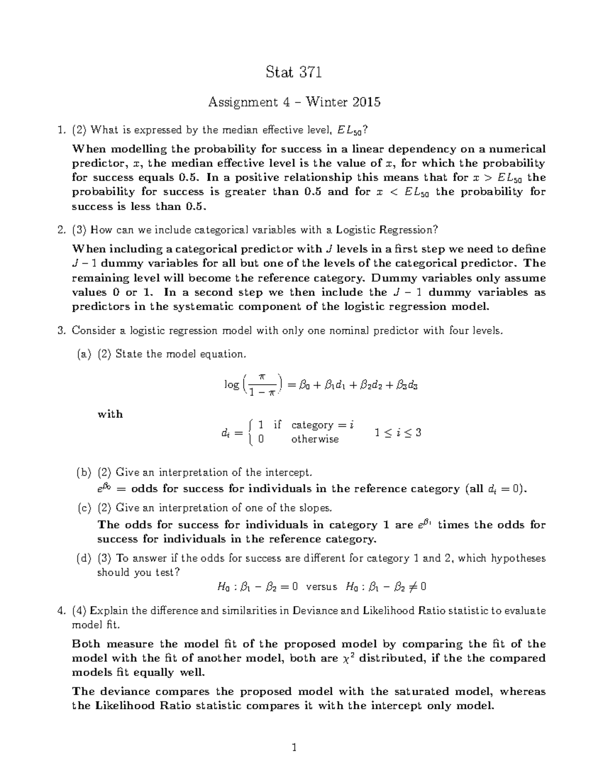 Seminar assignments - Assignment 4 solutions - Stat 371 Assignment 4 ...