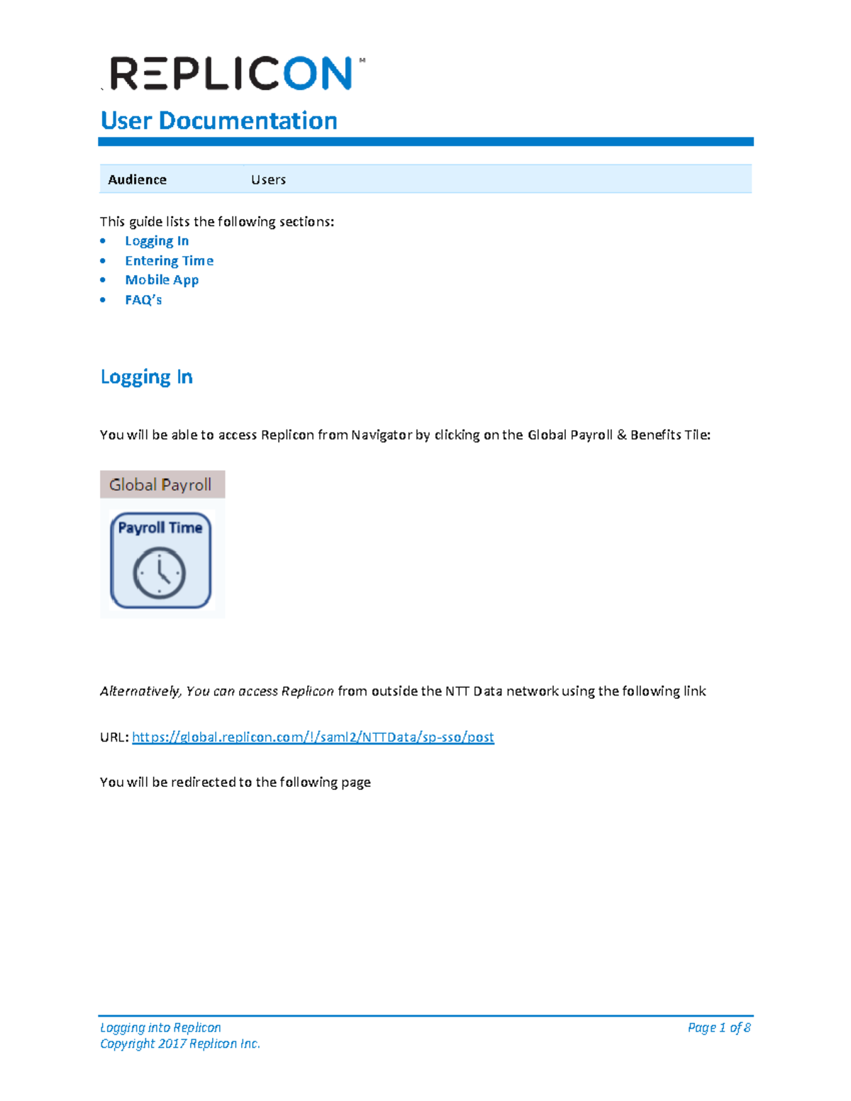 Replicon Employee Document - Logging into Replicon Page 1 of 8 User ...