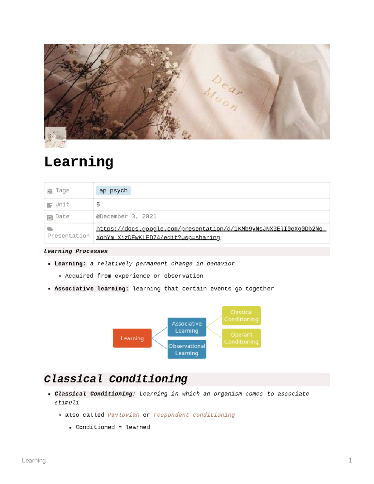 Learning - Learning Tags ap psych Unit 5 Date Presentation - Studocu