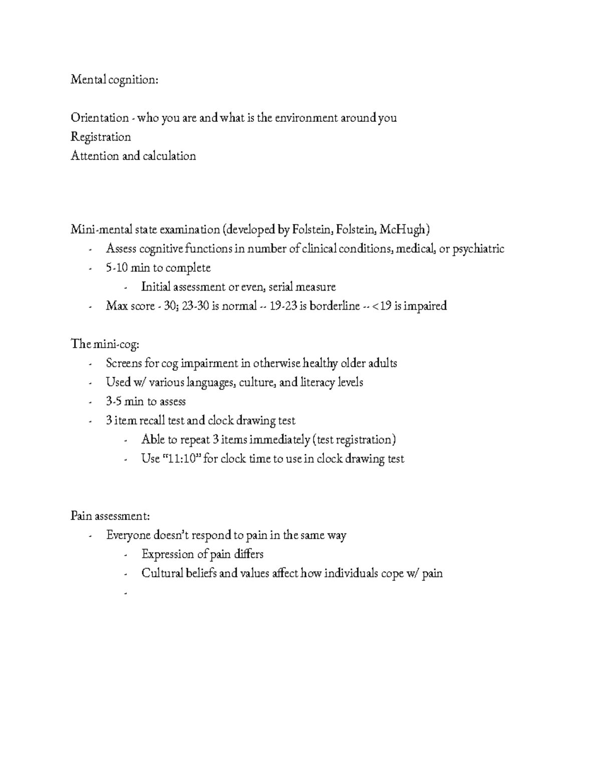 Lecture 9 21 Mental Cognition Notes Mental Cognition Orientation Who You Are And What Is