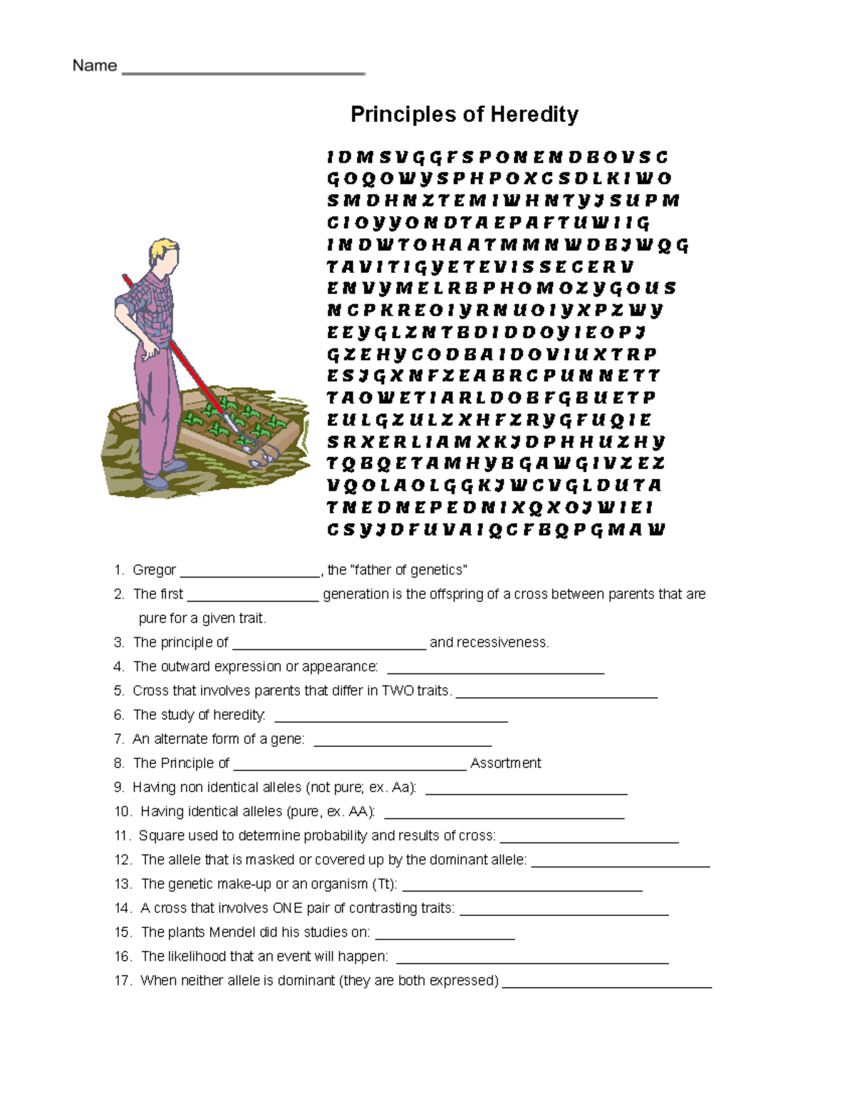 Biology heredity wordsearch - Principles of Heredity I D M S V G G F S ...