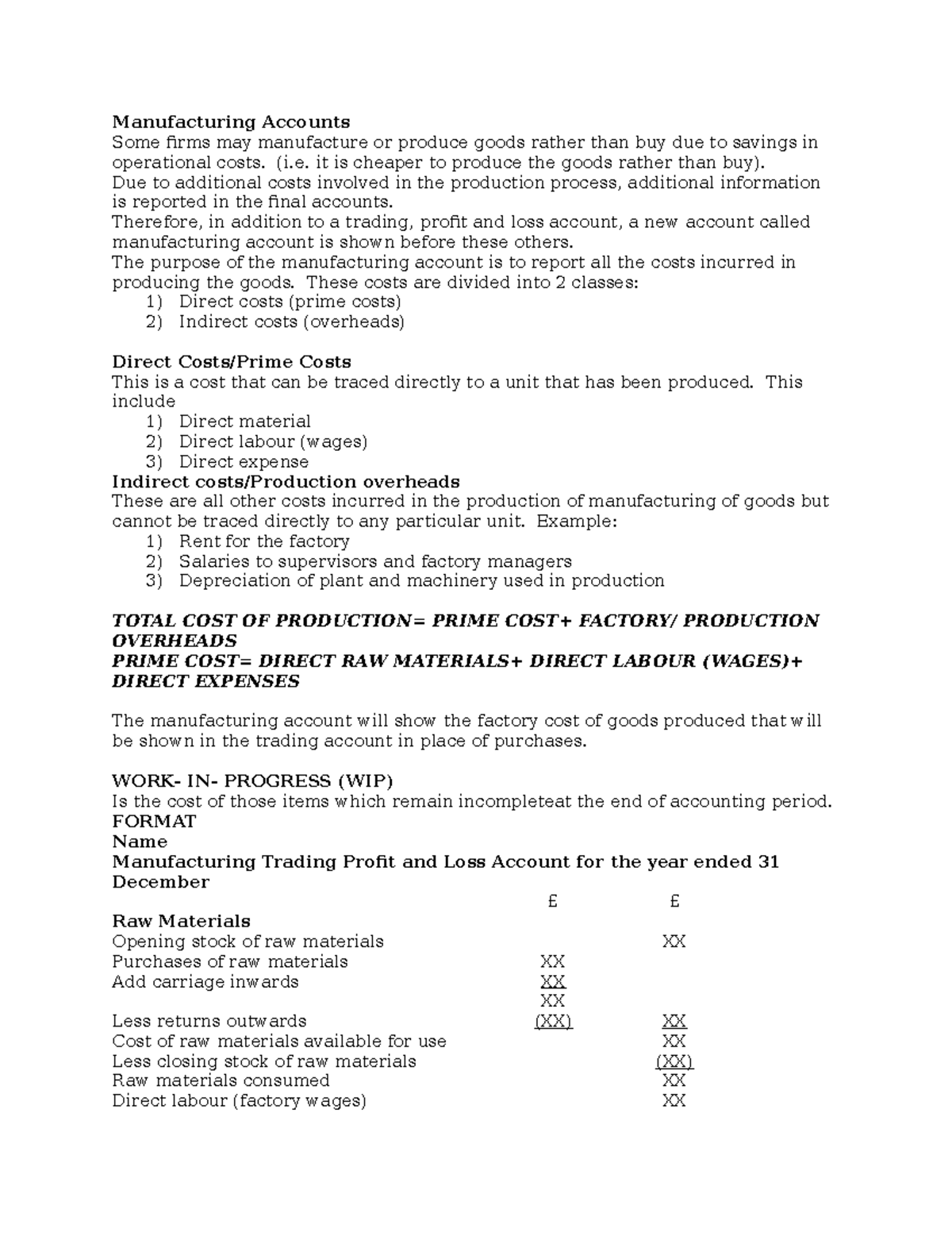 Manufacturing Accounts Financial Accounting Notes Manufacturing