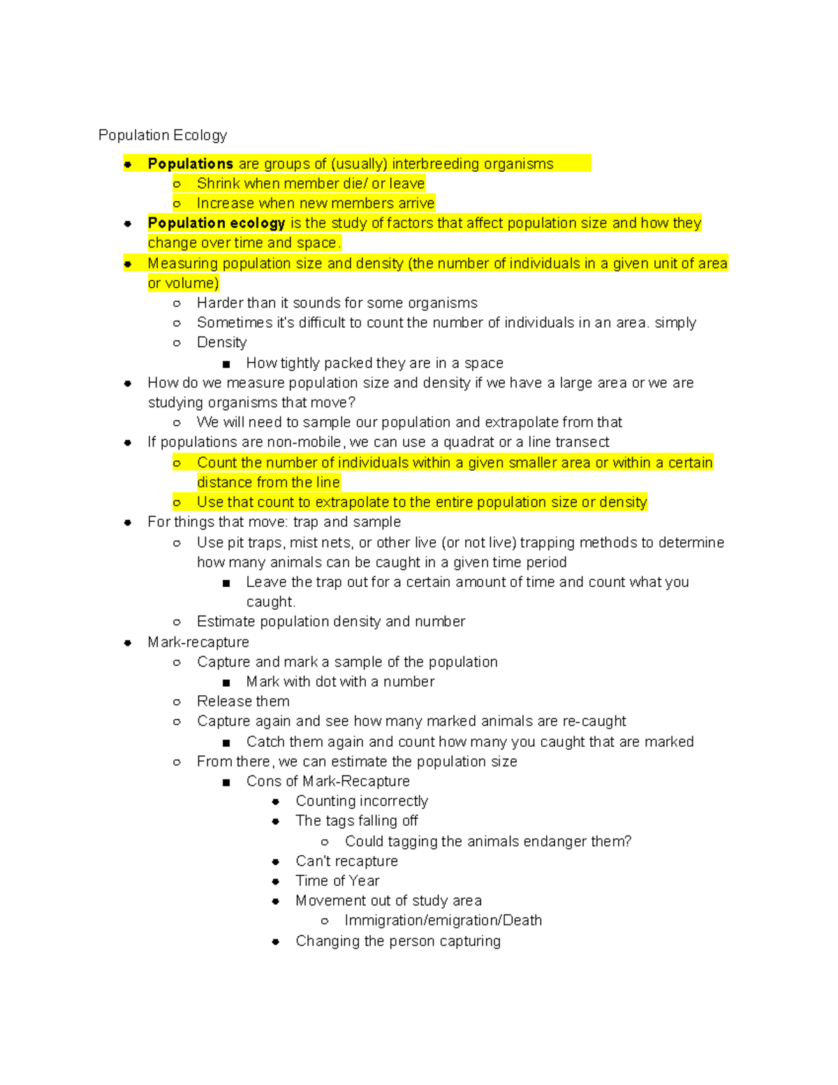 Population Ecology - Measuring population size and density (the number ...