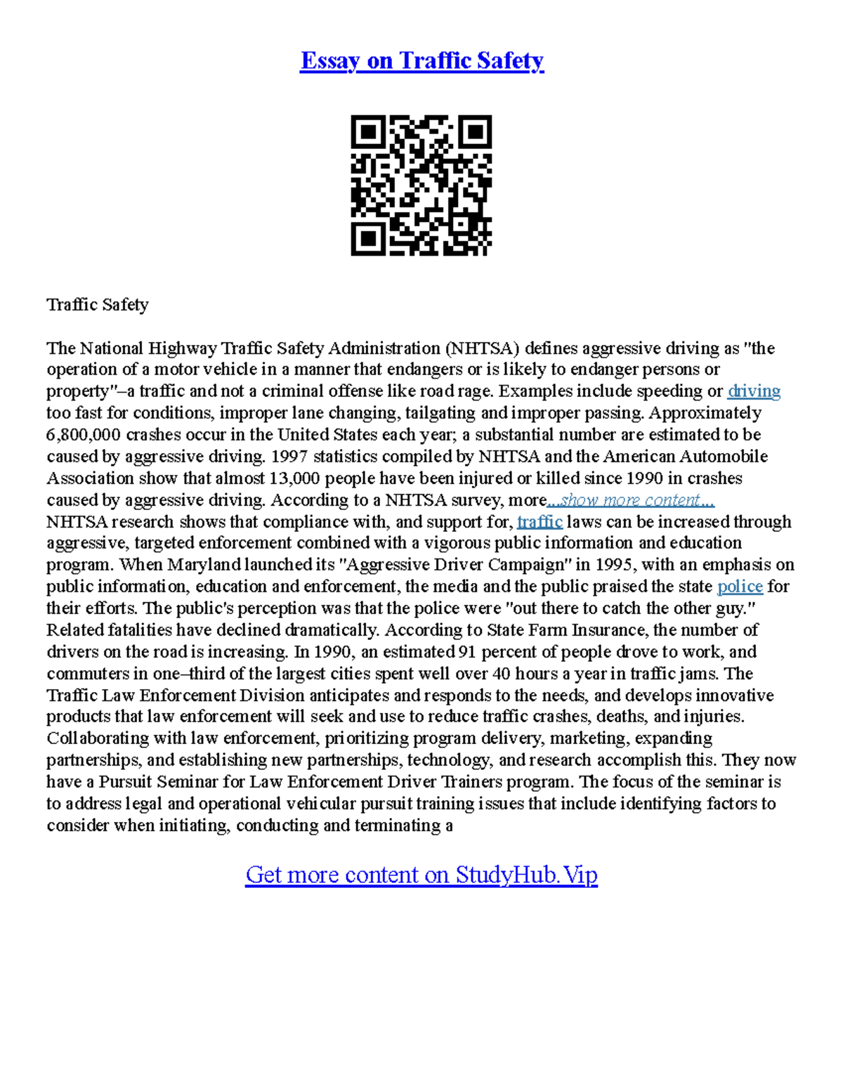 Essay On Road Safety - Essay on Traffic Safety Traffic Safety The ...