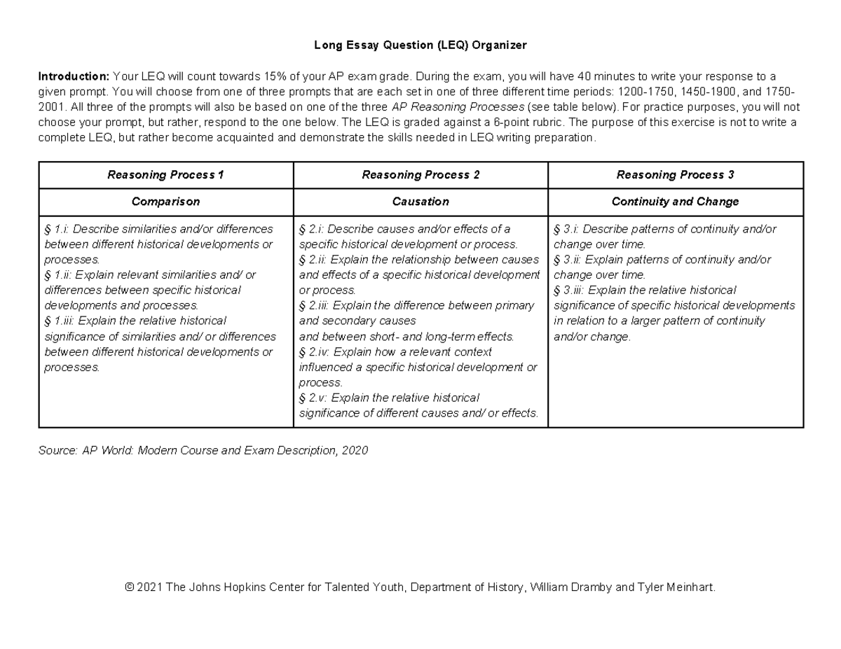 Long Essay Question (LEQ) Organizer (for planning only)-be90c359-3c87 ...