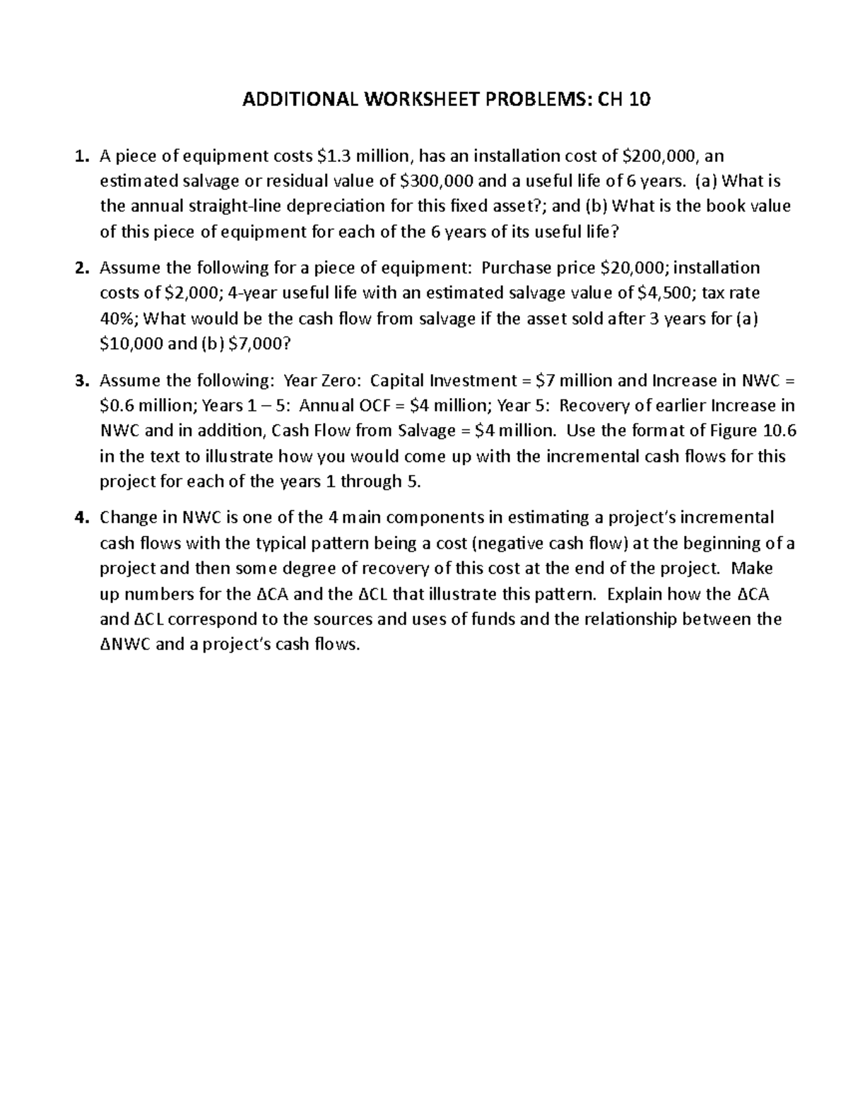 Worksheet Problems Additional Chapter 10 - ADDITIONAL WORKSHEET ...