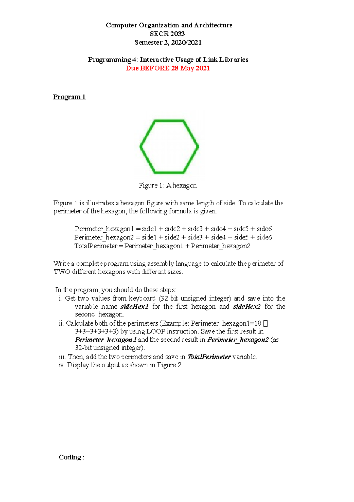 Assembly Lab4 - Lab 4 - Computer Organization and Architecture SECR 2033 Semester 2, 2020/ - Studocu