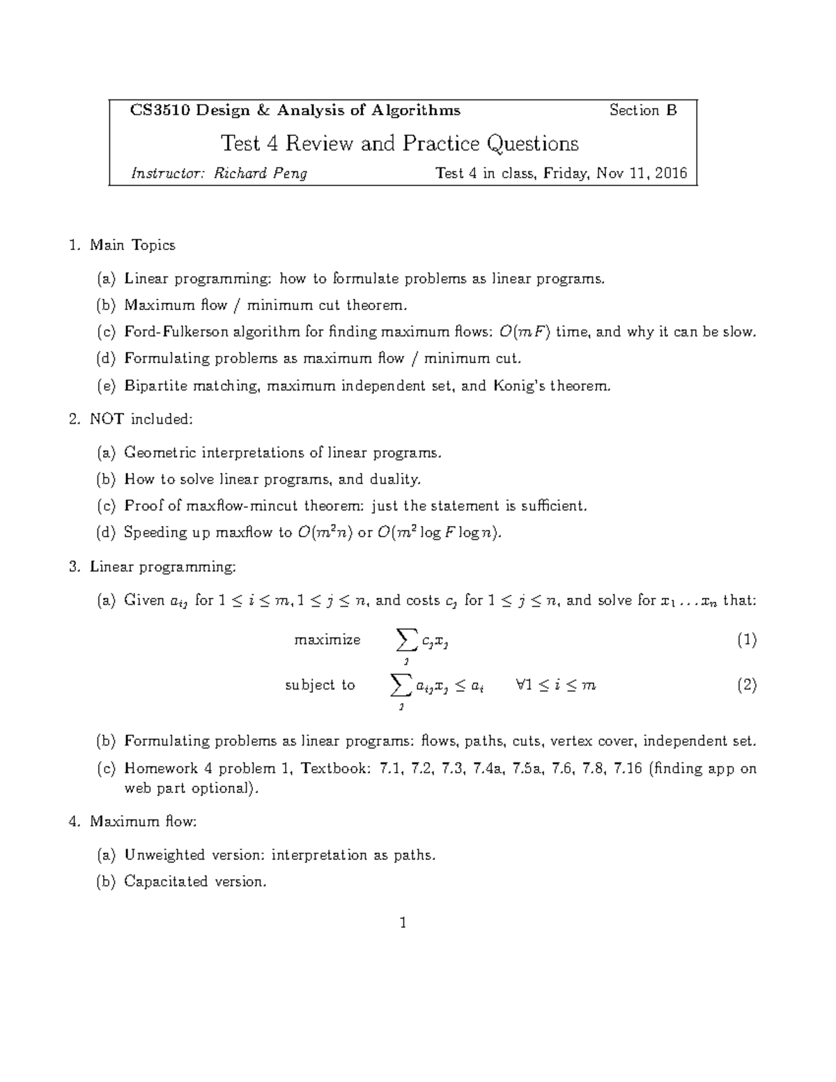 Test 4 Review Fa16 Practice Tests Cs3510 Design And Analysis Of Algorithms Section B Test 4