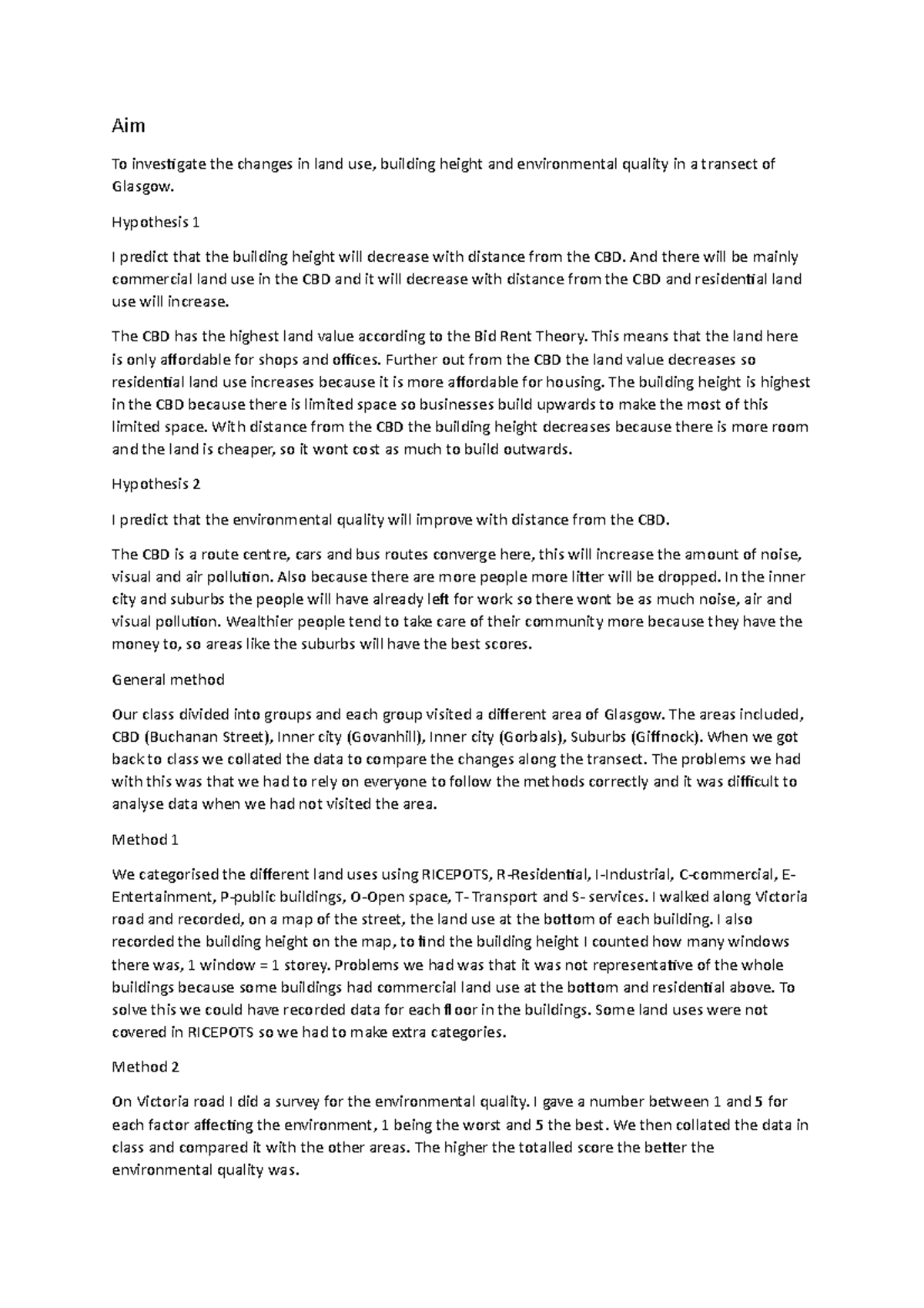Geography assignment practice - Aim To investigate the changes in land ...