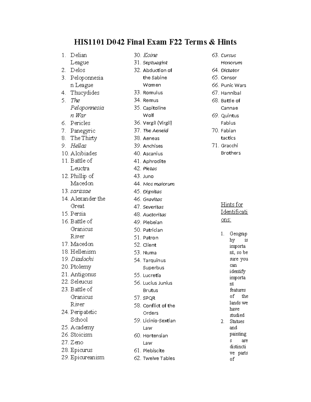 Additional Terms and Hints HIS1101 D042 Final Exam F22 - HIS1101 D042 ...