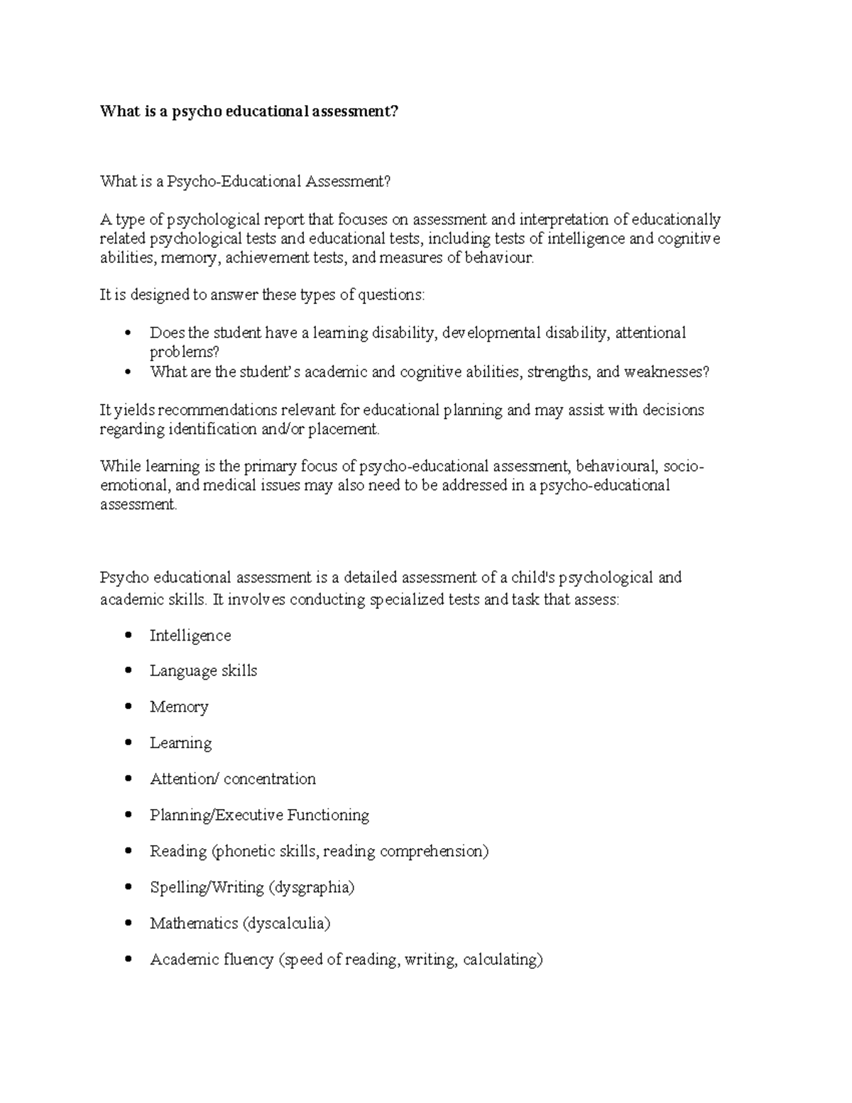 Topic 3 - What is a psycho educational assessment? What is a Psycho ...