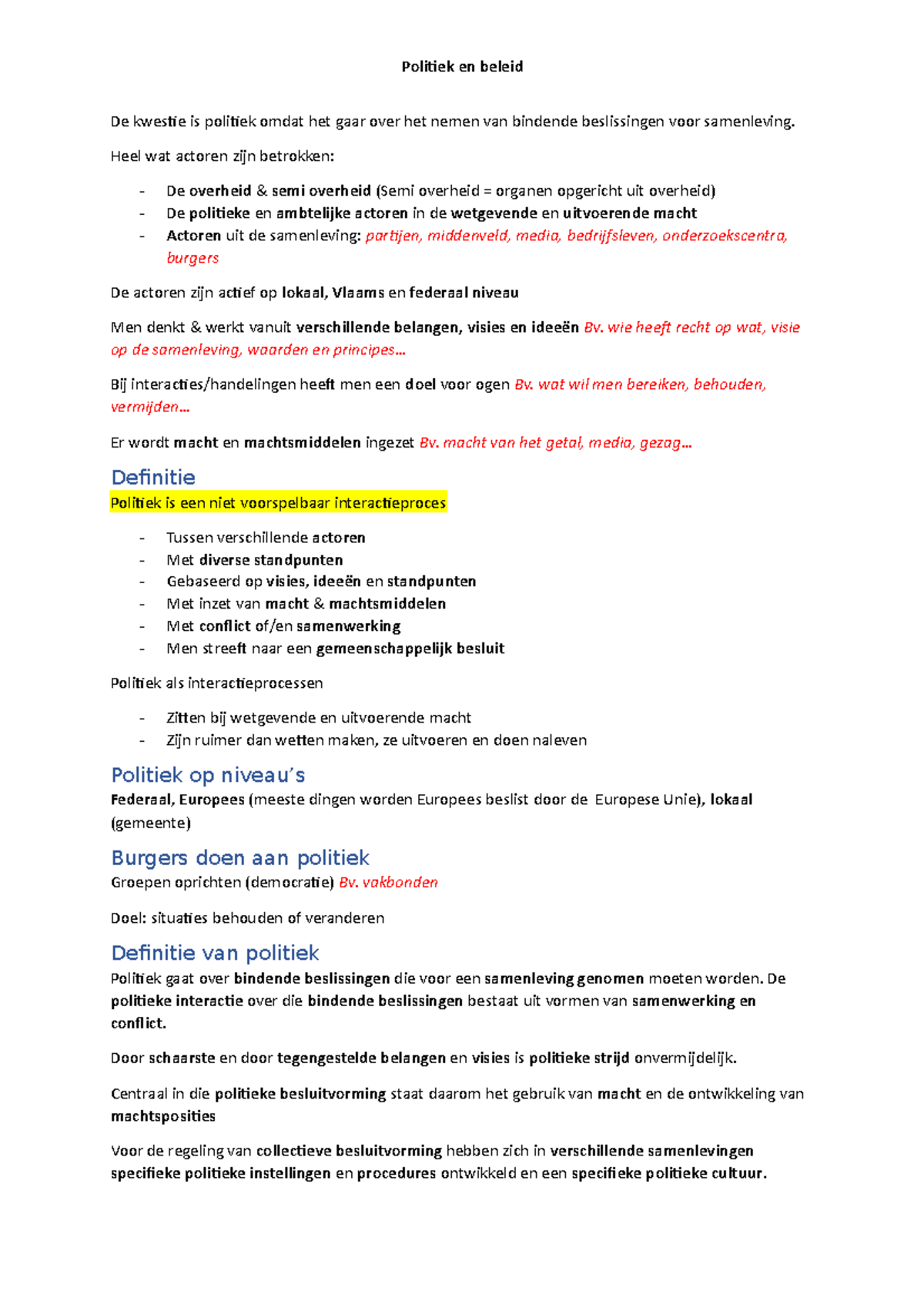 Samenvatting politiek en beleid - De kwestie is politiek omdat het gaar ...