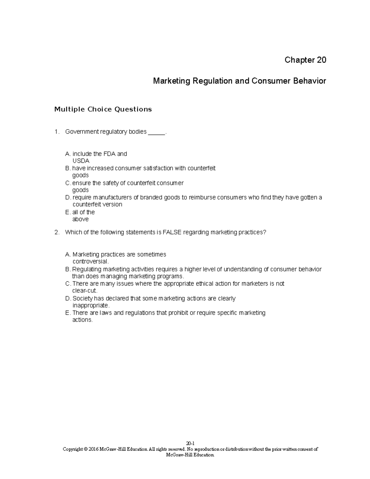 TBChap 020 - Many exercises - Chapter 20 Marketing Regulation and ...
