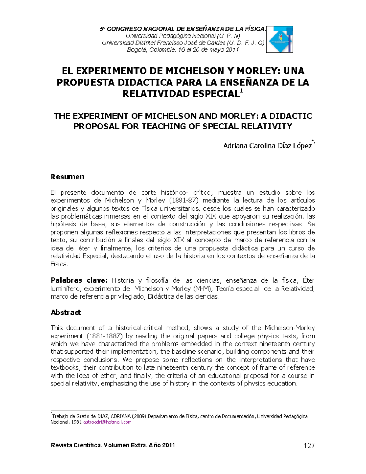 EL EXPERIMENTO DE MICHELSON Y MORLEY: UNA PROPUESTA DIDACTICA PARA LA ...