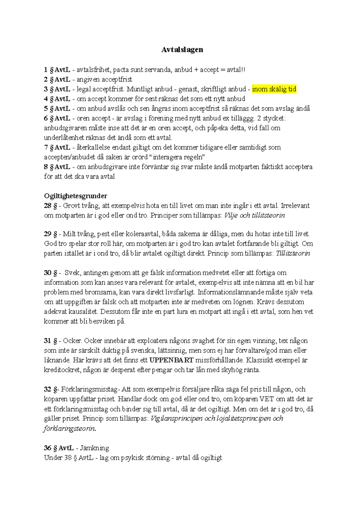 Avtal+Förvaltning - Sammanfattning till avtalsrätten och ...