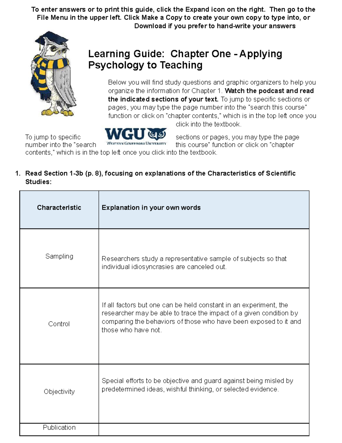 Chapter 1 Learning Guide - To enter answers or to print this guide ...