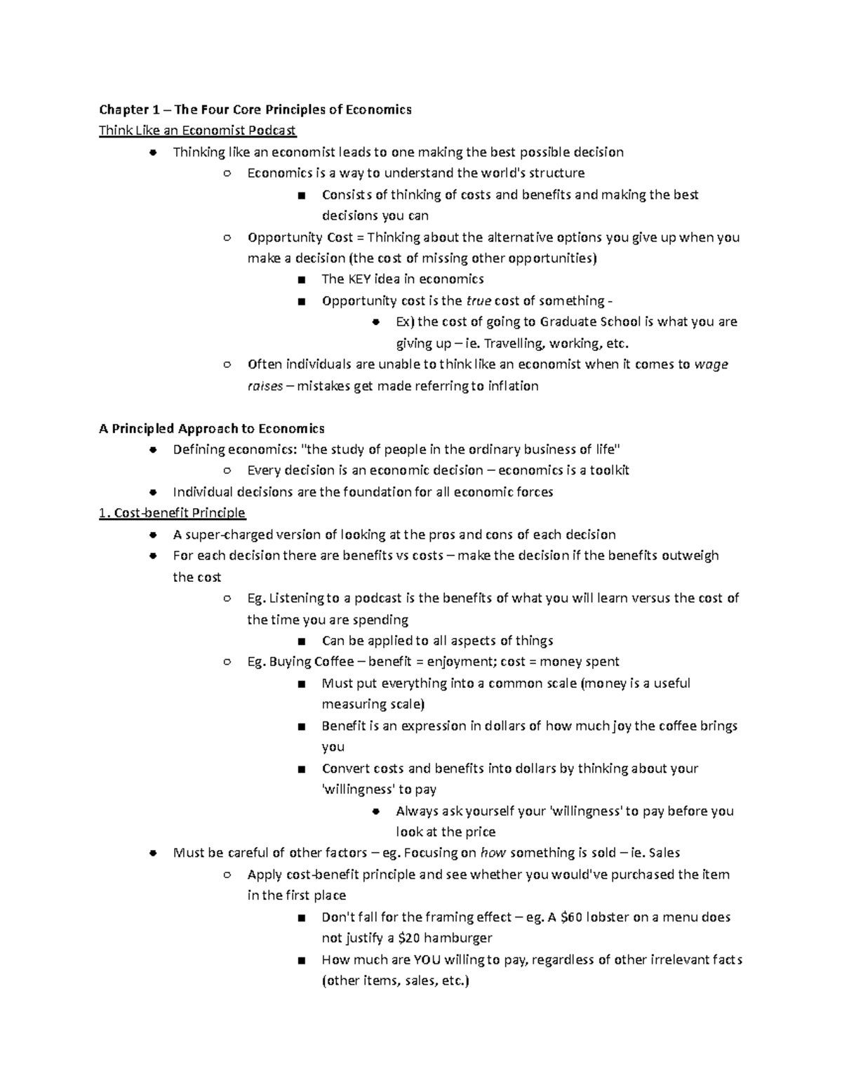 Microeconomics Notes - Chapters 1 - 10 - Chapter 1 – The Four Core ...