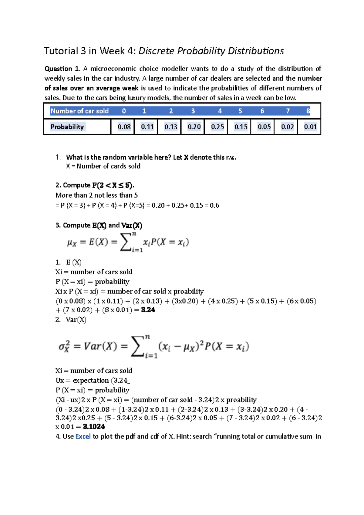 Tutorial 3 homework - discrete probability - Tutorial 3 in Week 4: Discrete Probability - Studocu