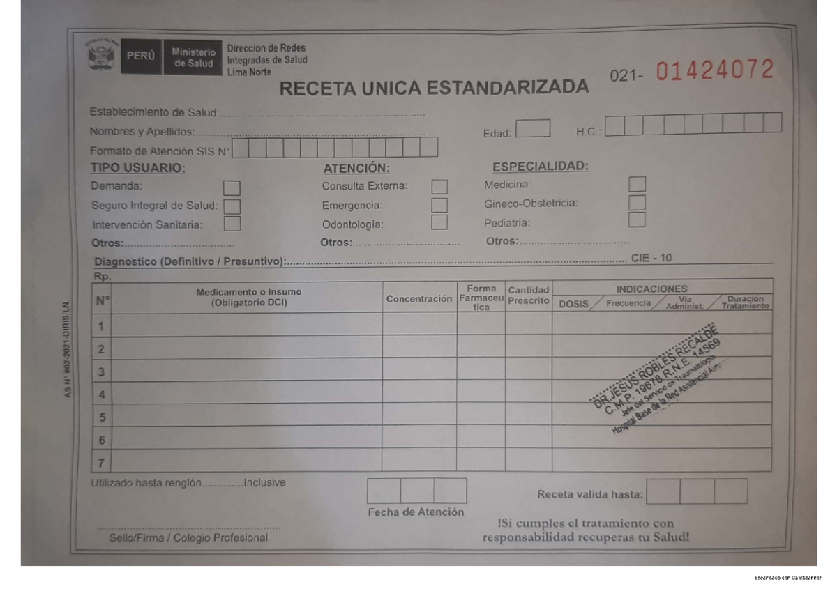 Receta médica - asdadadafg ggryt rsafdsafafas - PERU Ministerio Direccion de Redes de Salud ...