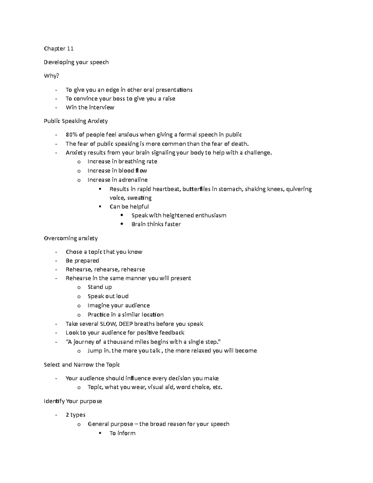 Chapter 11 COMM notes 10-17-17 - Chapter 11 Developing your speech Why ...