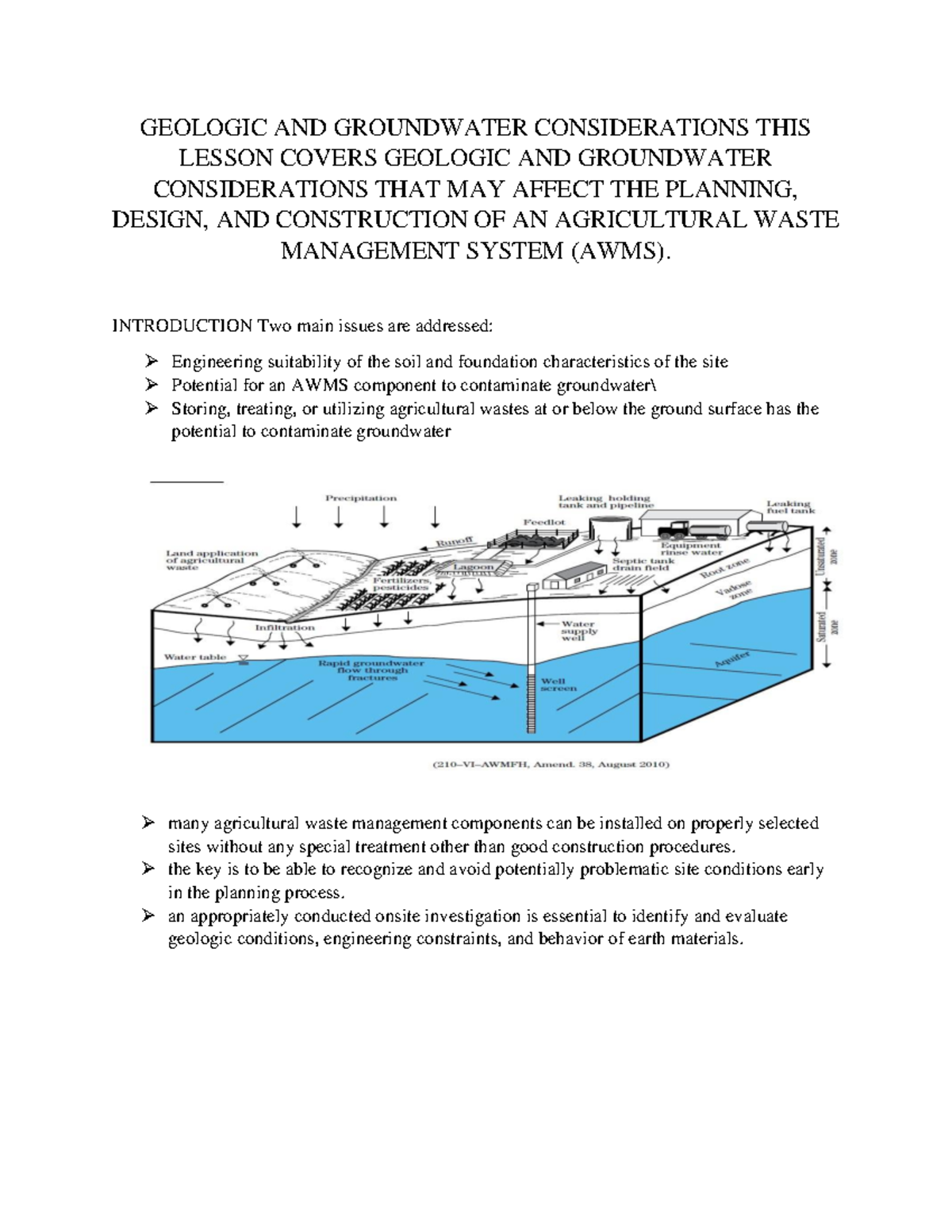 Geologic AND Groundwater Considerations THIS Lesson Covers Geologic AND Groundwater ...