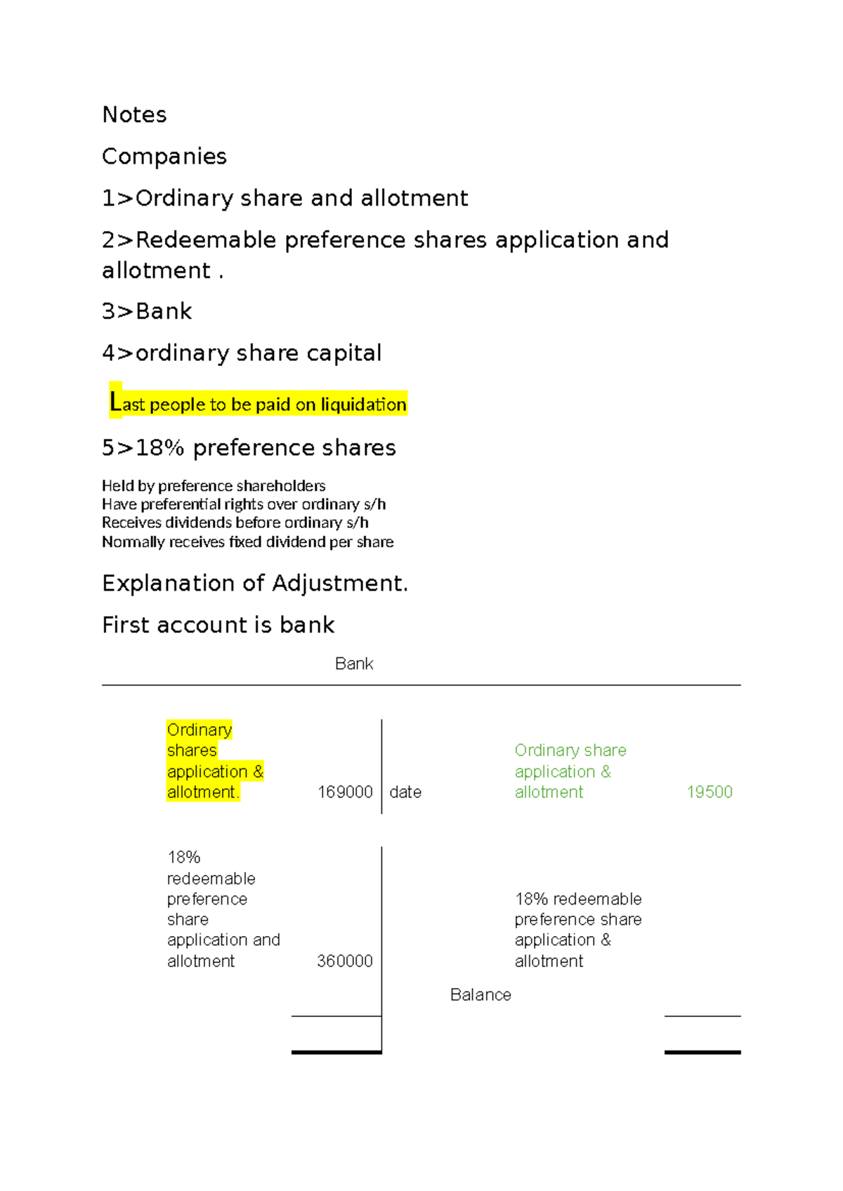 Companies notes - Accounting - Notes Companies 1>Ordinary share and ...