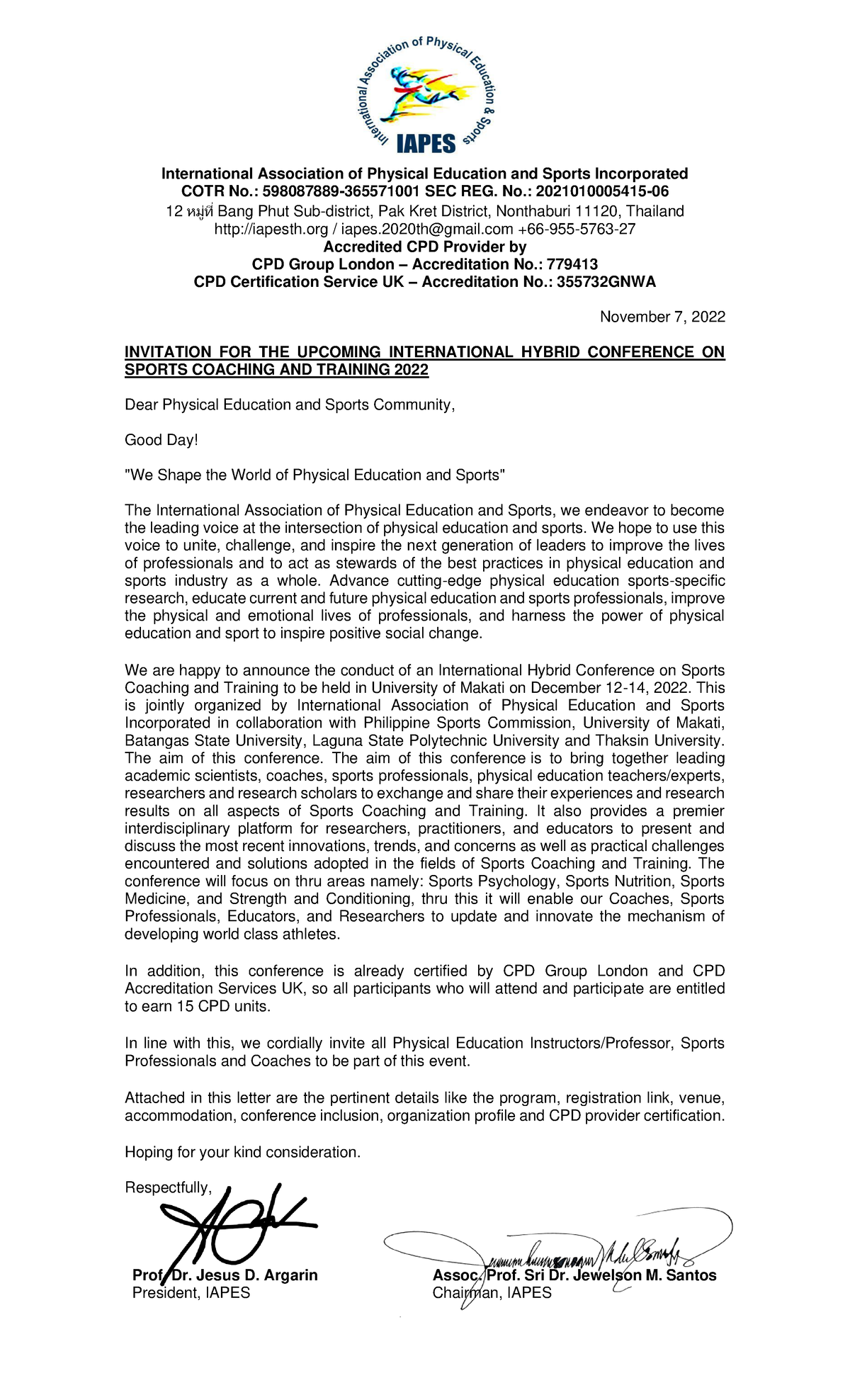 Invitation Letter Ihcsct 2022 - International Association of Physical ...