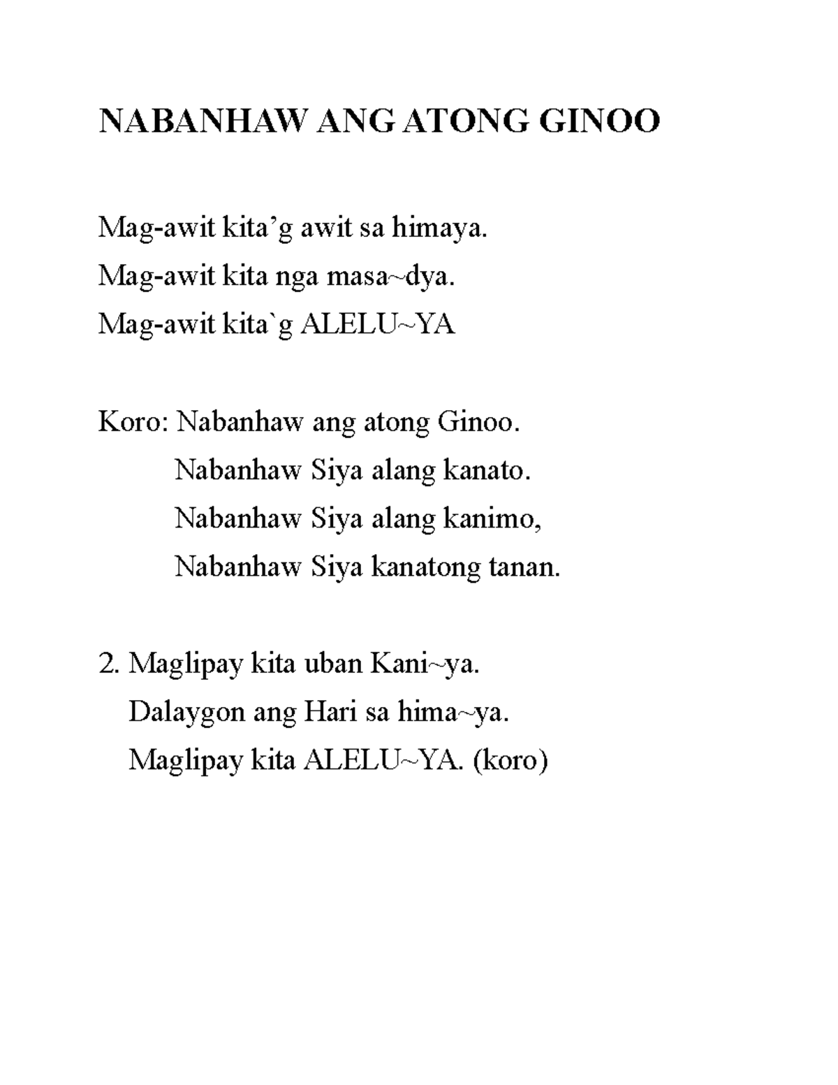 Nabanhaw ANG Atong Ginoo - NABANHAW ANG ATONG GINOO Mag-awit kita’g ...