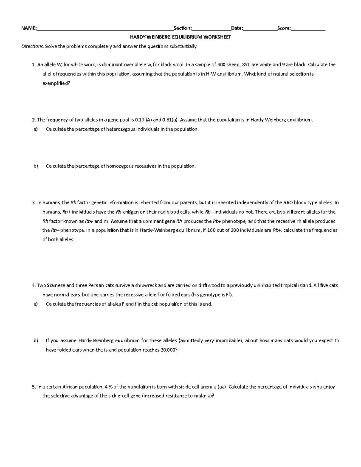 Hardy-Weinberg Activity Sheet.docx - - Studocu