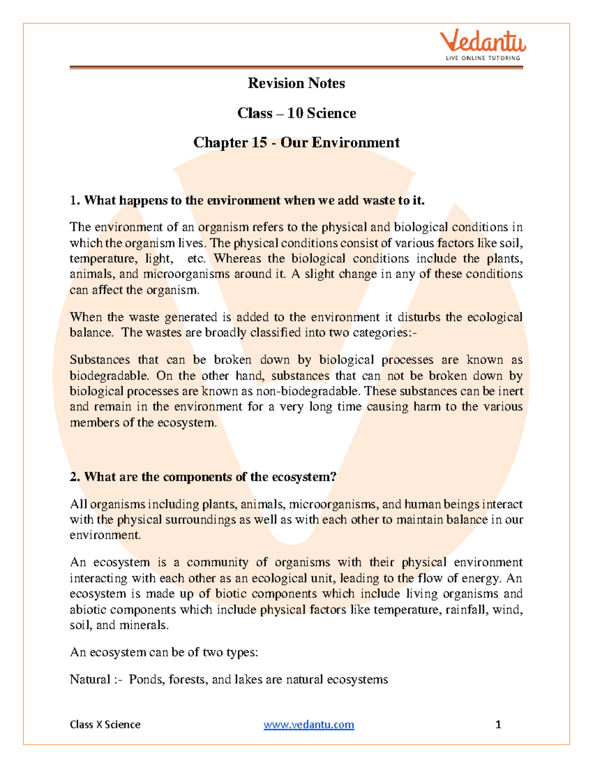 Our Environment Class 10 Notes CBSE Science Chapter 15 PDF - Revision ...