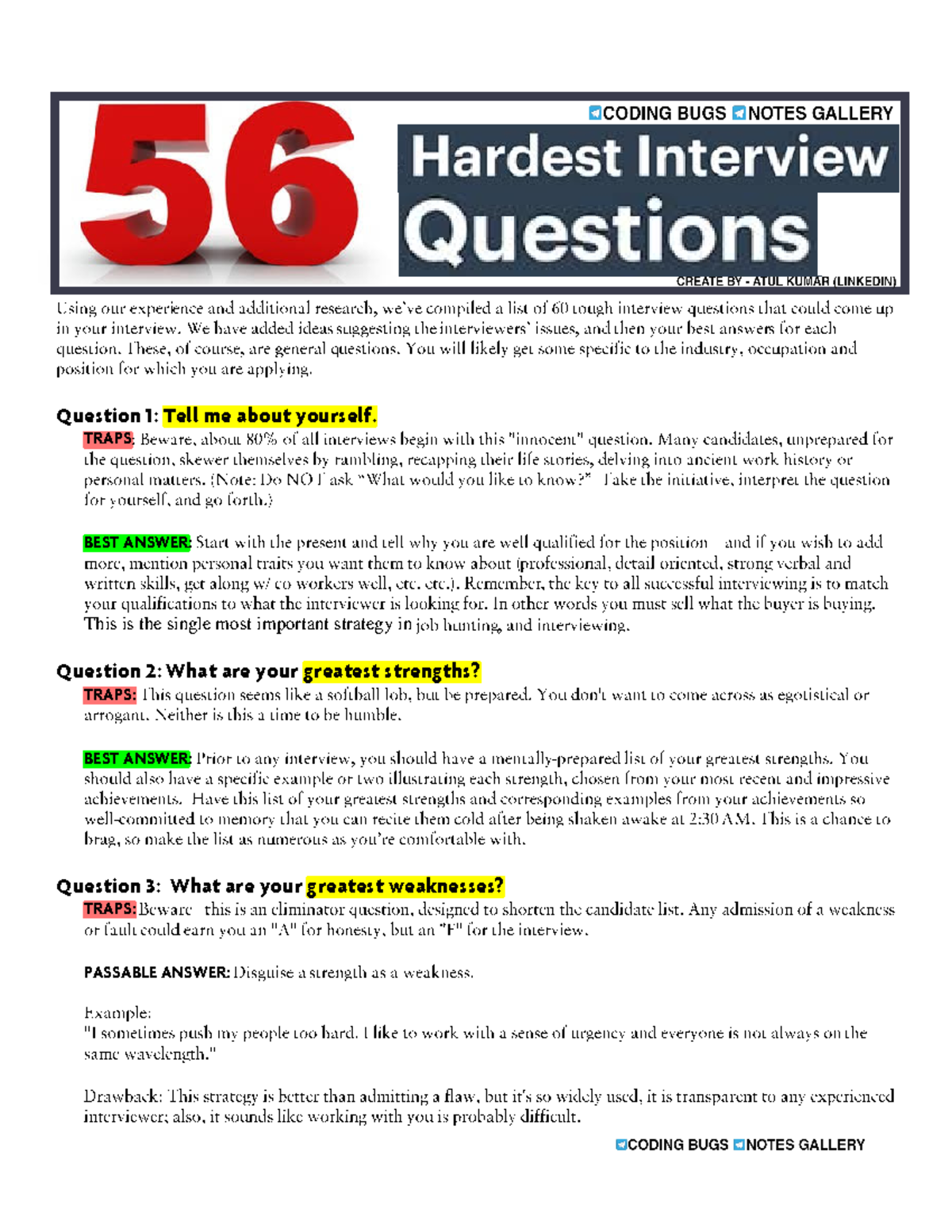 Top 57 Interview Questions Answer - 60 Toughest Interview Questions ...
