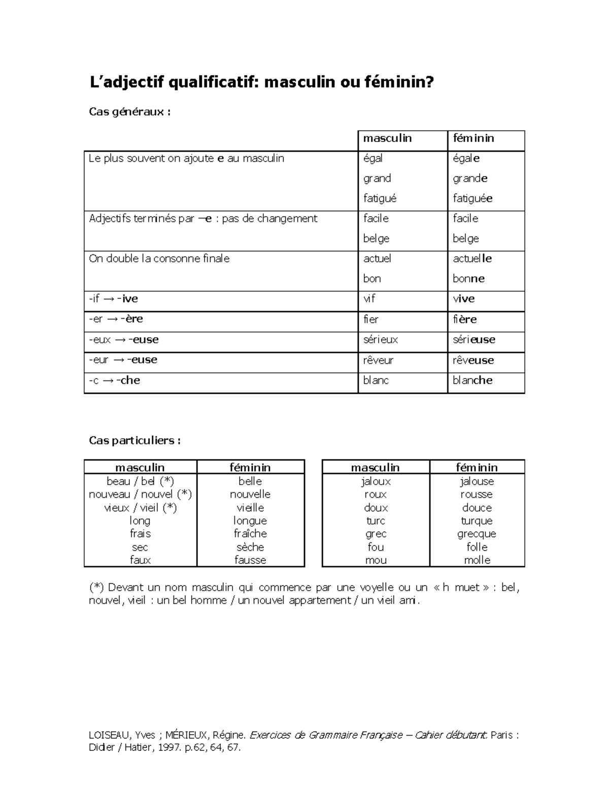 2- Les adjectifs qualificatifs - LOISEAU, Yves ; MÉRIEUX, Régine ...