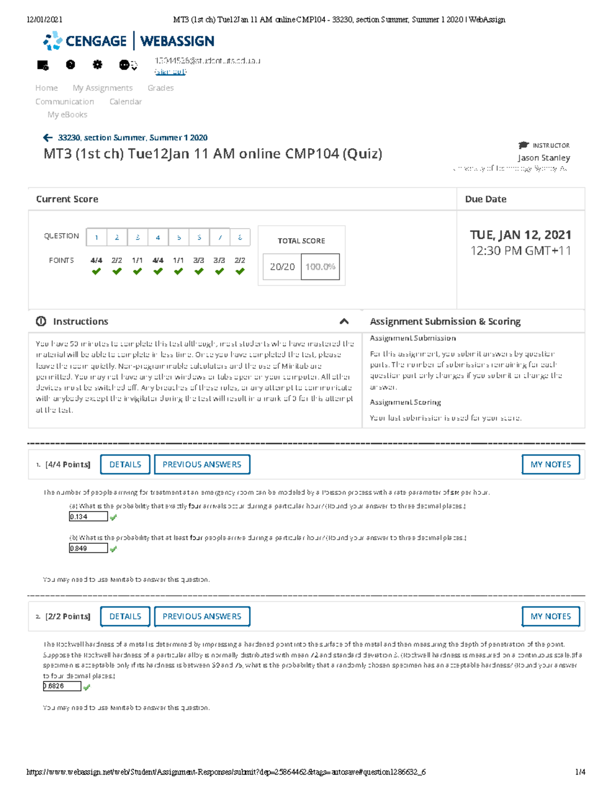MT3 (1st ch) Tue12Jan 11 AM online CMP104 - 33230, section Summer ...