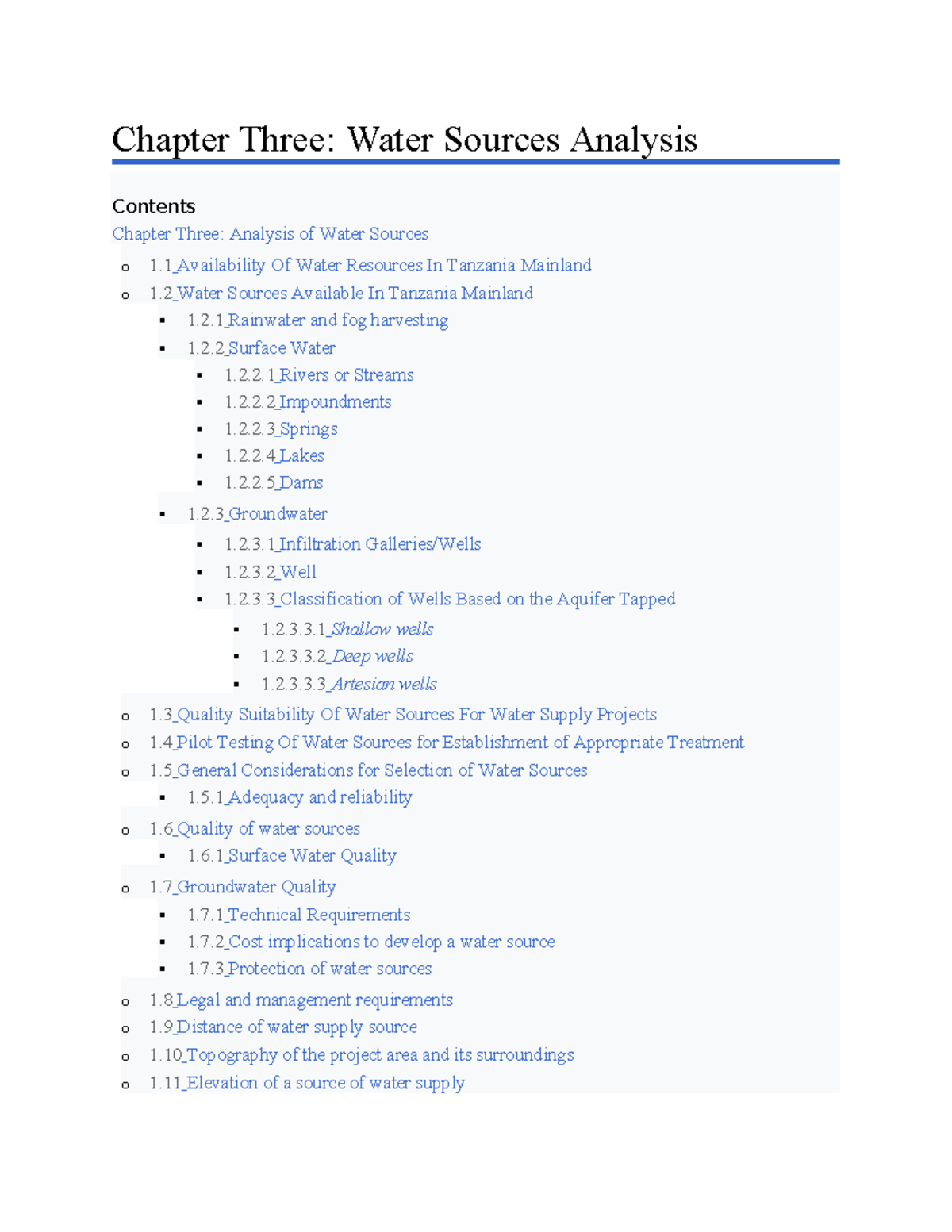 Water Sources Analysis - Chapter Three: Water Sources Analysis Contents ...