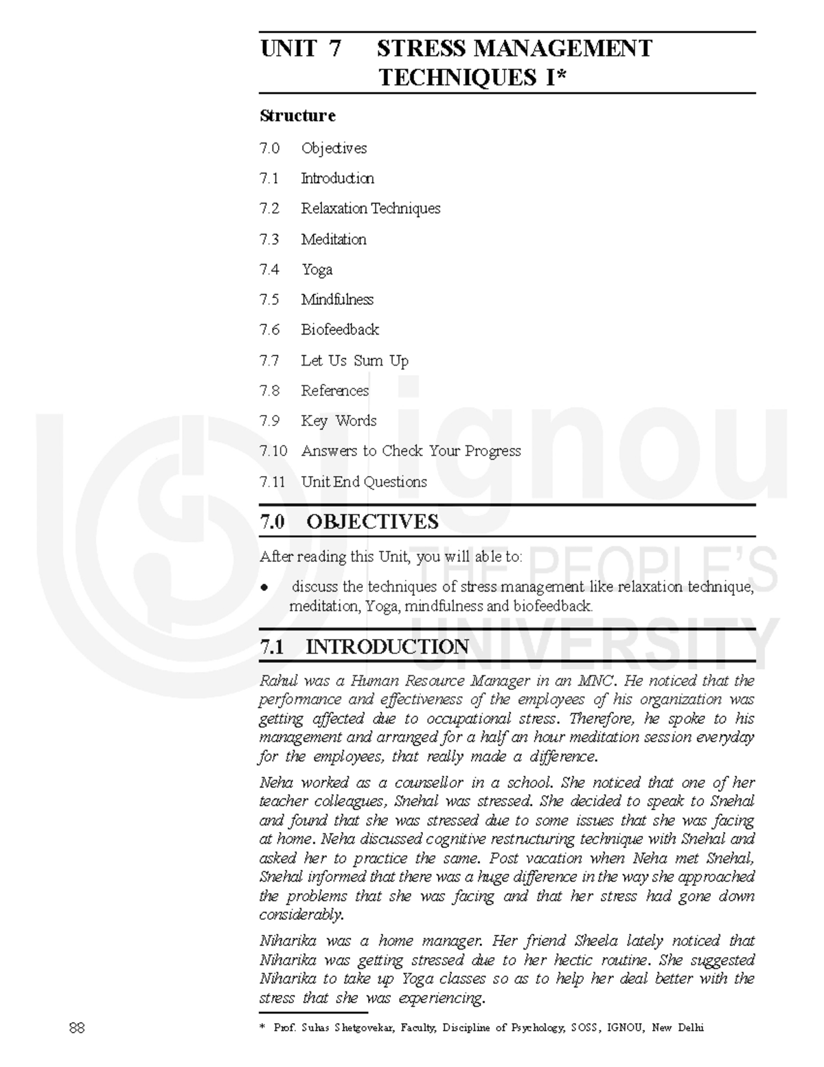 Unit-7 - Summary Sociology - UNIT 7 STRESS MANAGEMENT TECHNIQUES I ...