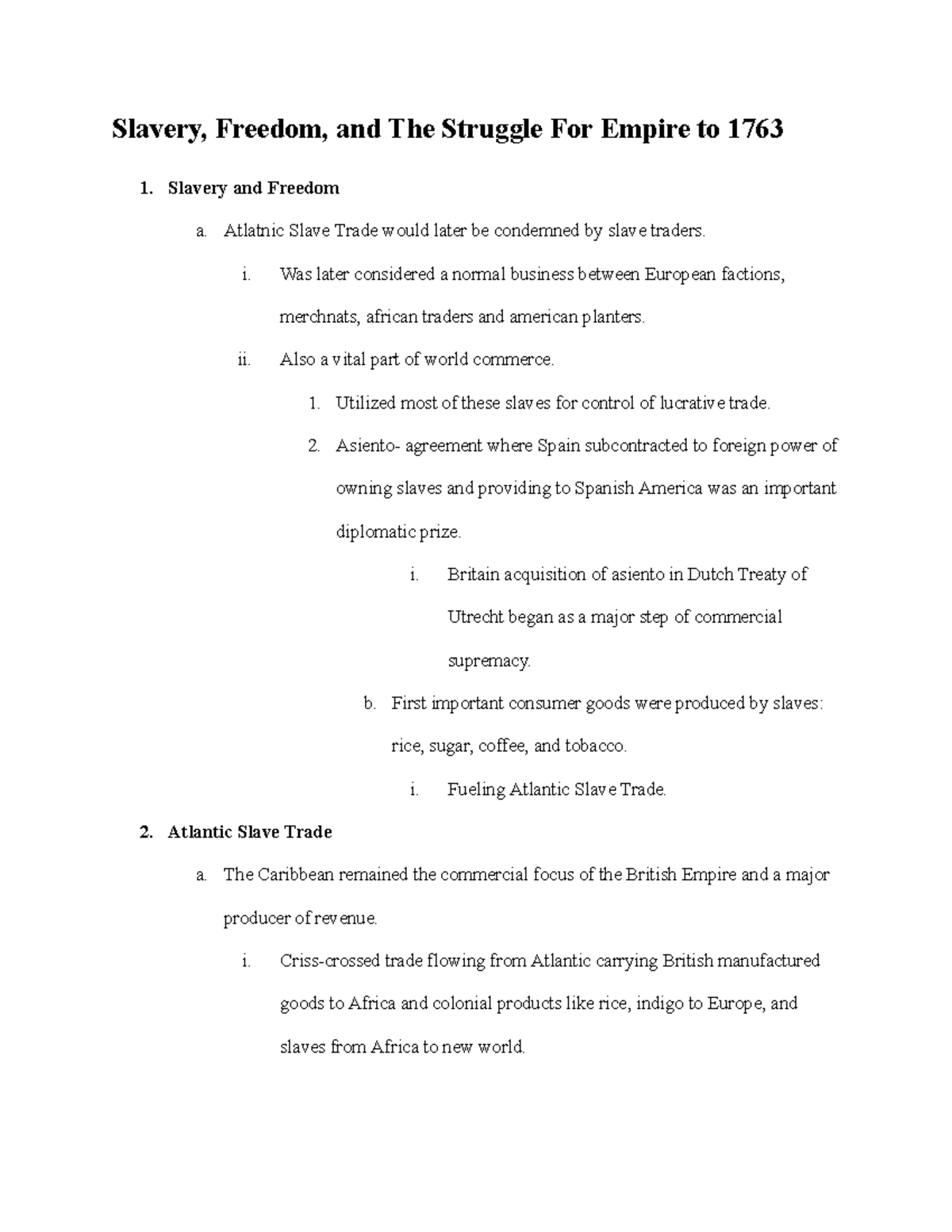 Apush Chapter 4 - Slavery, Freedom, and The Struggle For Empire to 1763 ...