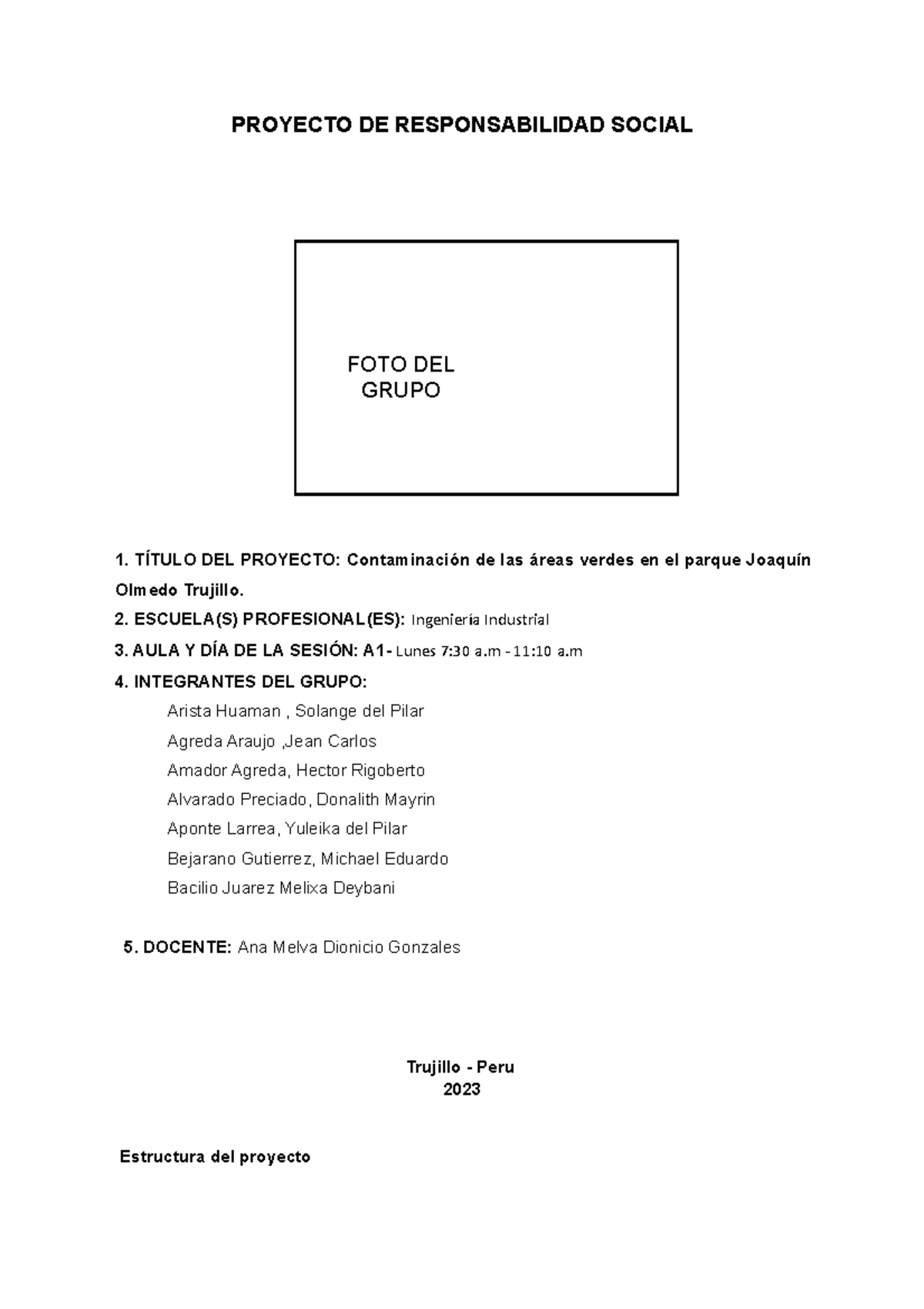 Informe de proyecto de emprendimiento de los derechos humanos grupo 1 - PROYECTO DE ...