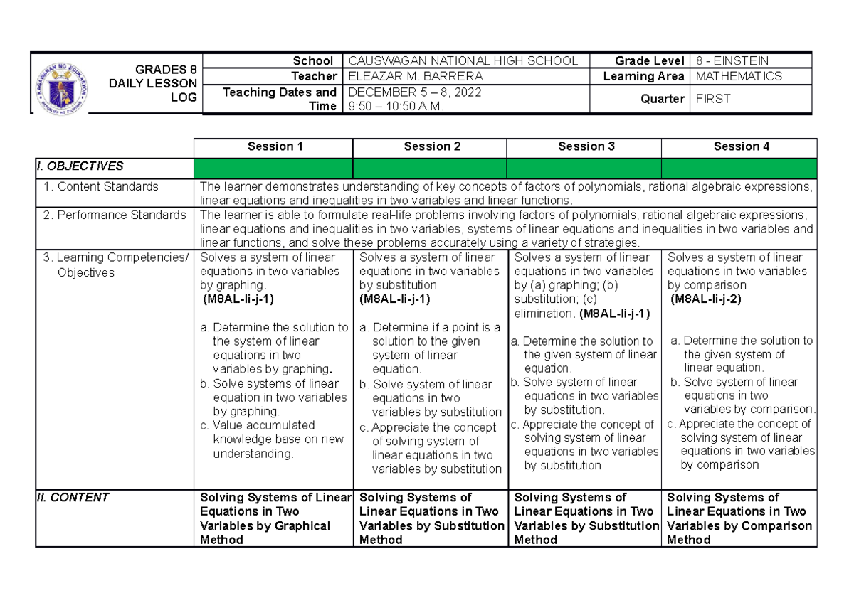 G8DLL Q1 W10 - n/a - GRADES 8 DAILY LESSON LOG School CAUSWAGAN ...