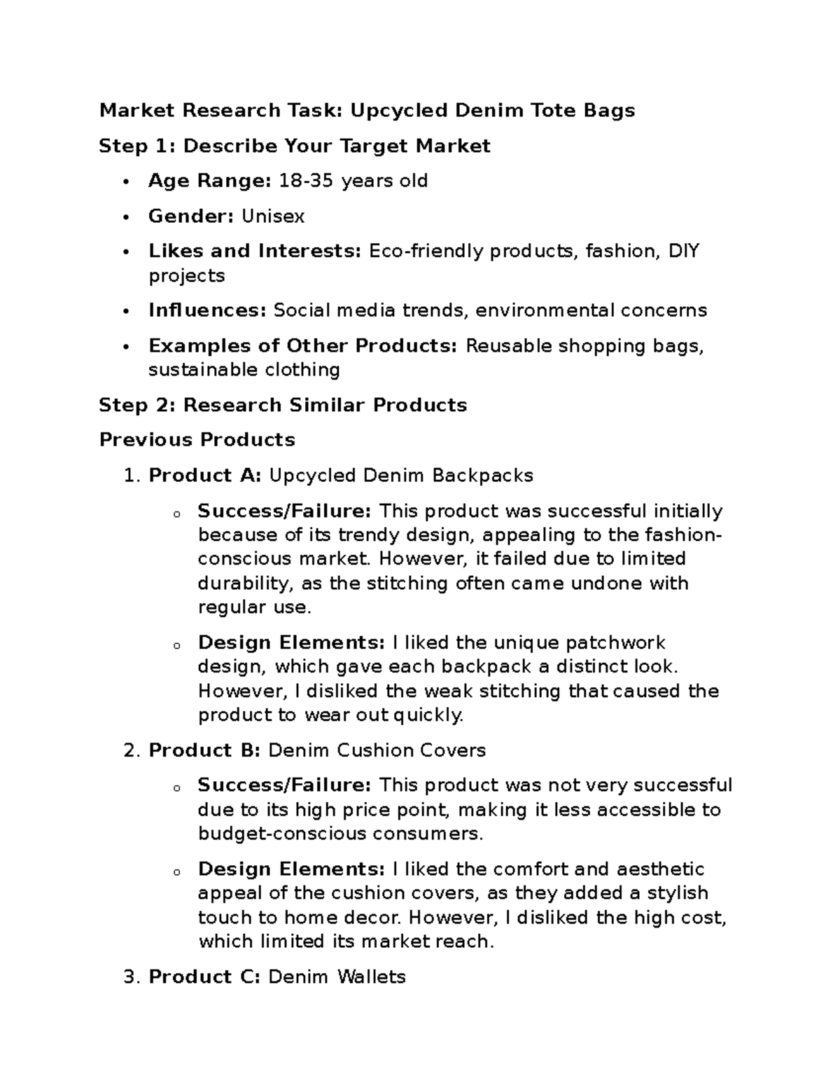 Market Research Task template - Market Research Task: Upcycled Denim ...
