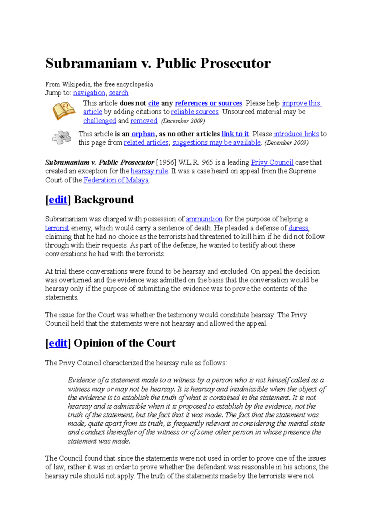 Case evidence case Subramaniam v PP - Subramaniam v. Public Prosecutor ...