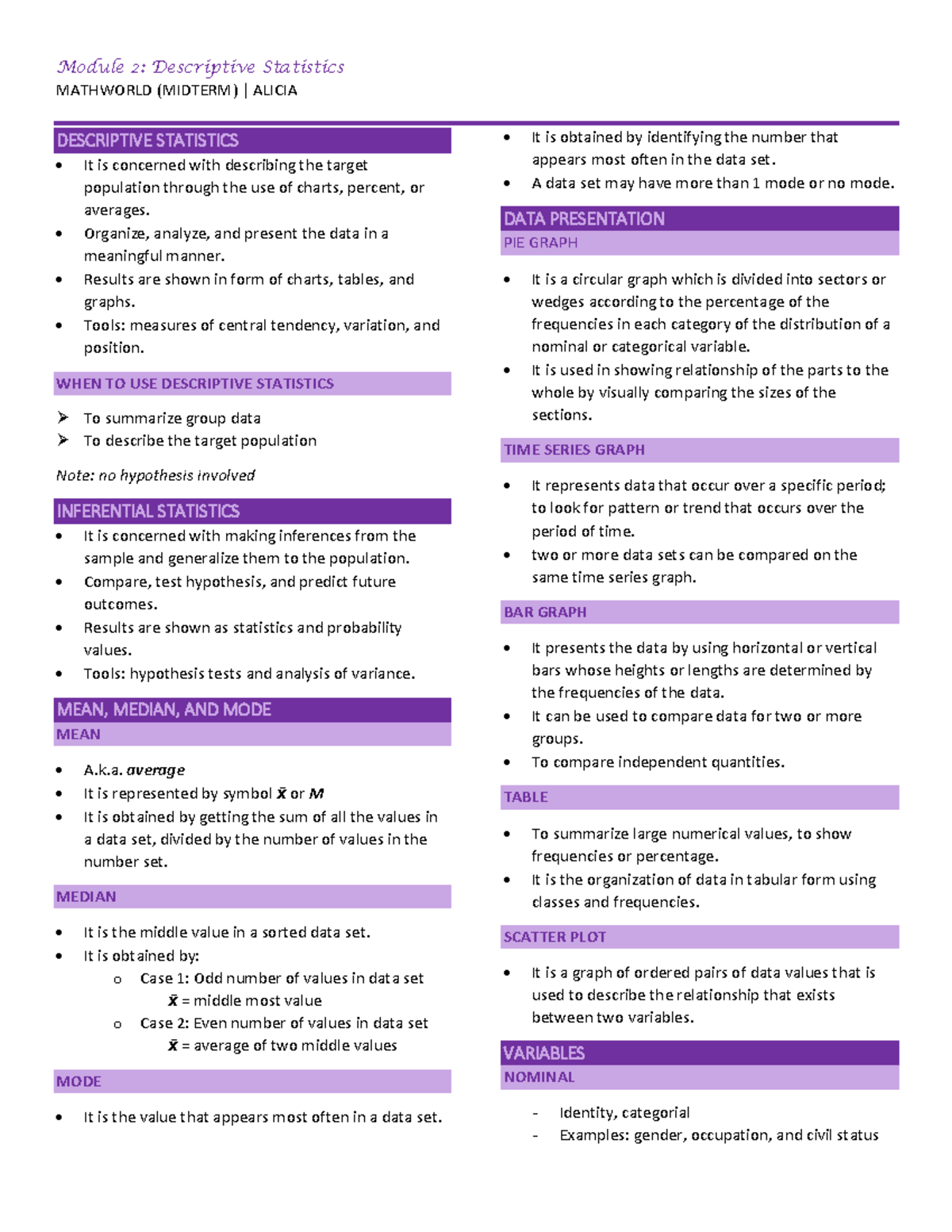 Mathworld Reviewer ( Midterm) - Module 2: Descriptive Statistics ...