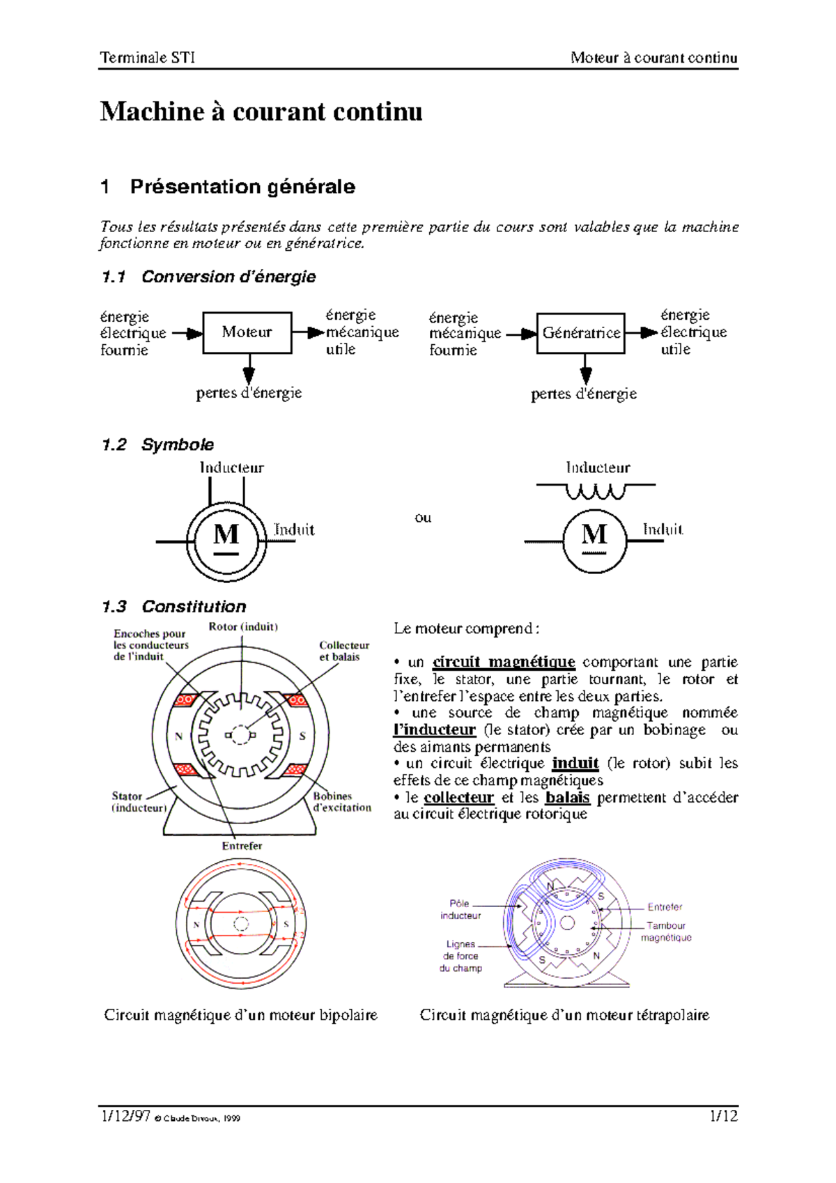 Cours MCC - Machine à courant continu 1 Présentation générale Tous les résultats présentés dans ...